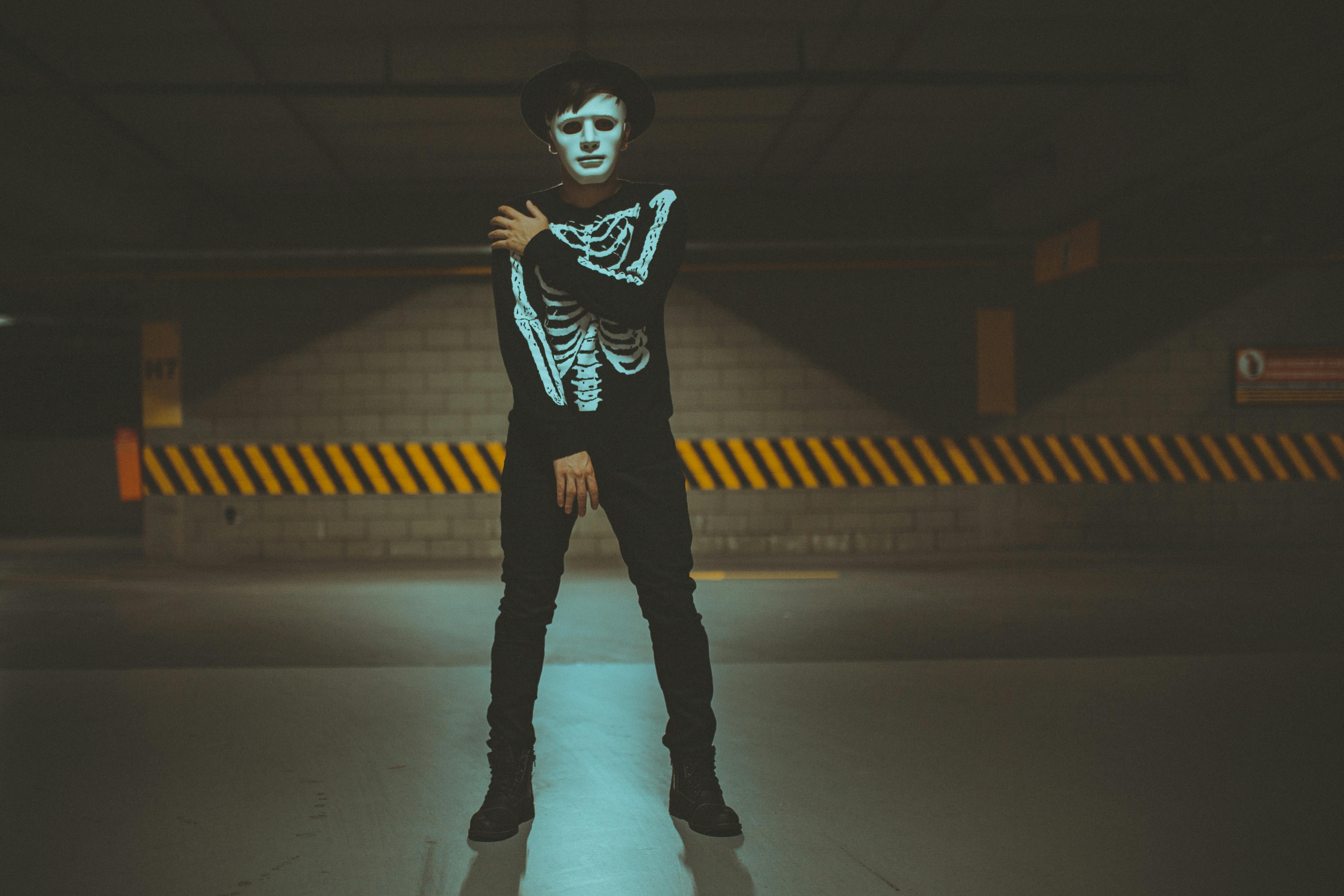 Standing Man Wearing Skeleton Costume on Dimmed Lighted Area · Free ...