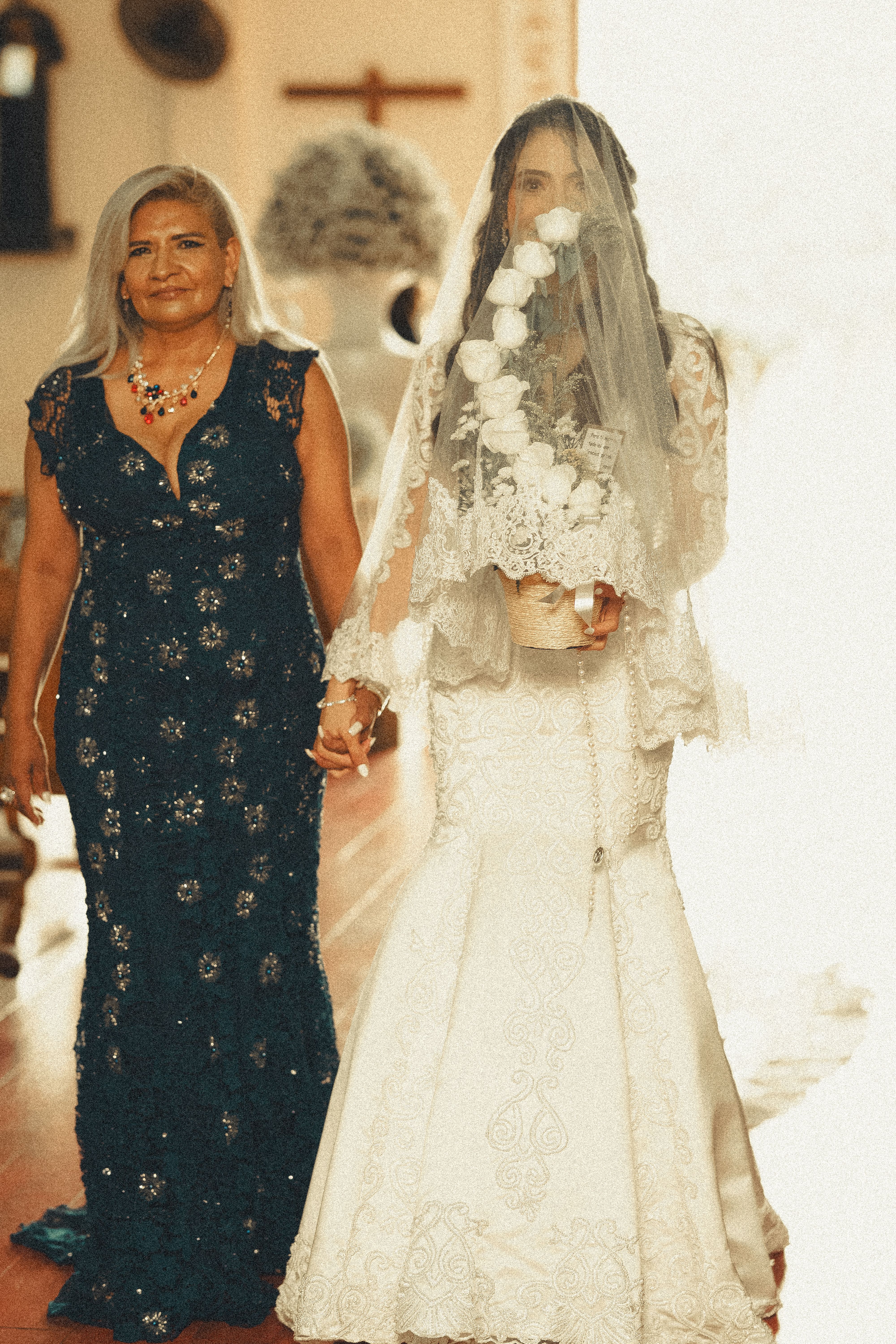 The Bride Standing Inside a Building with Mosaics · Free Stock Photo