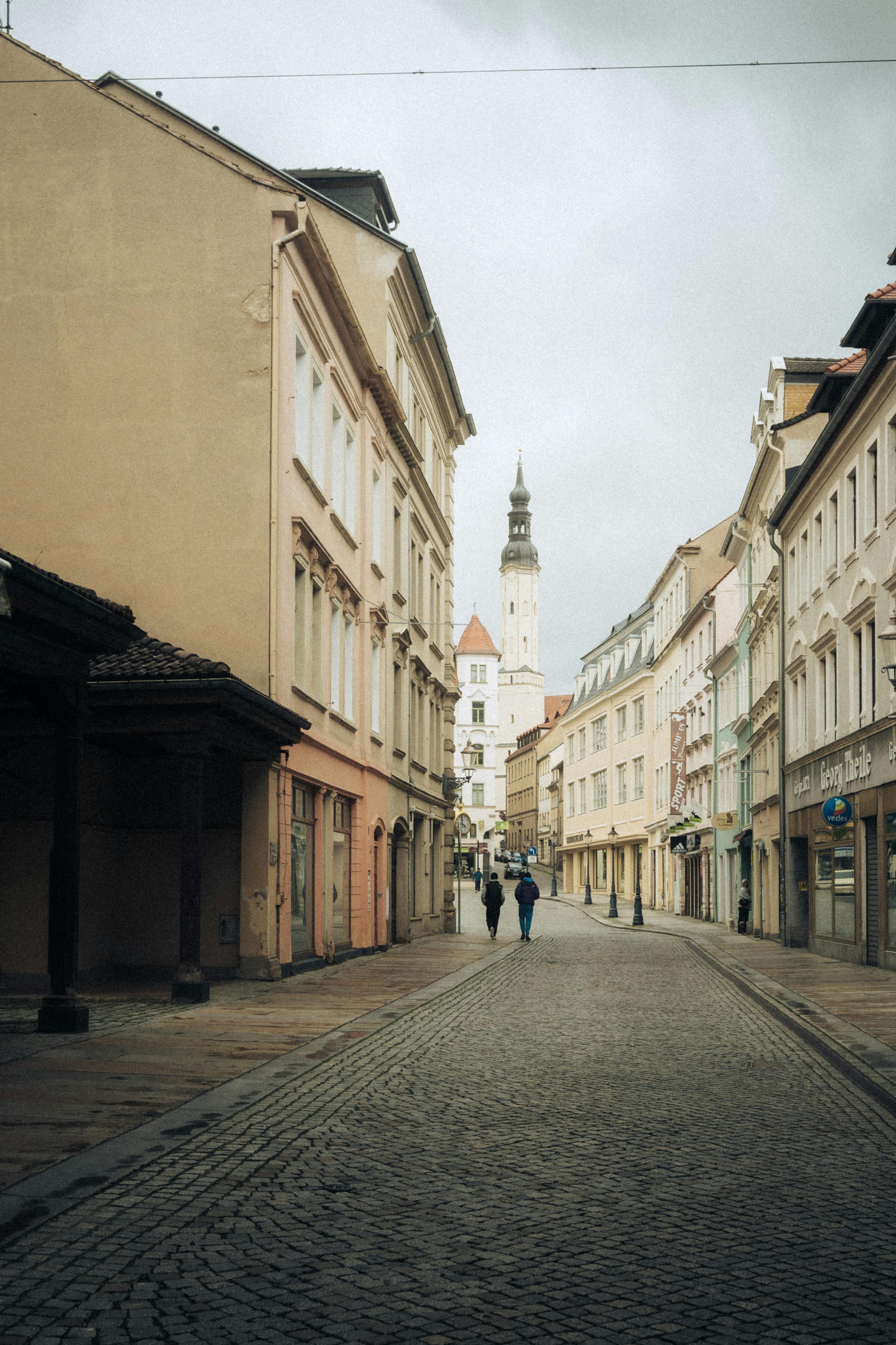 View of a Narrow Alley between Buildings in the Old Town of Zittau ...