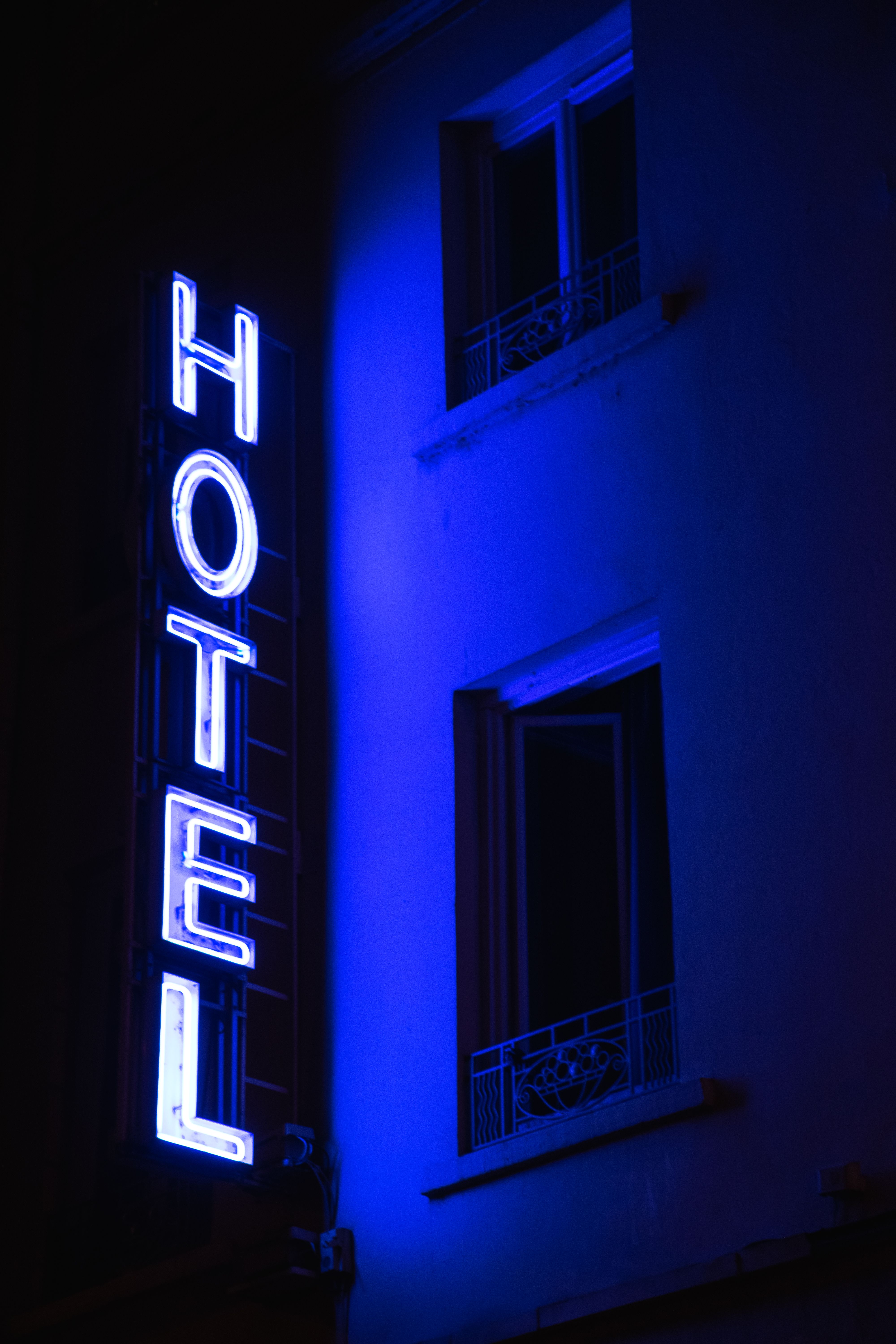Colorful Hotel Building Led Signage in Night Time · Free Stock Photo