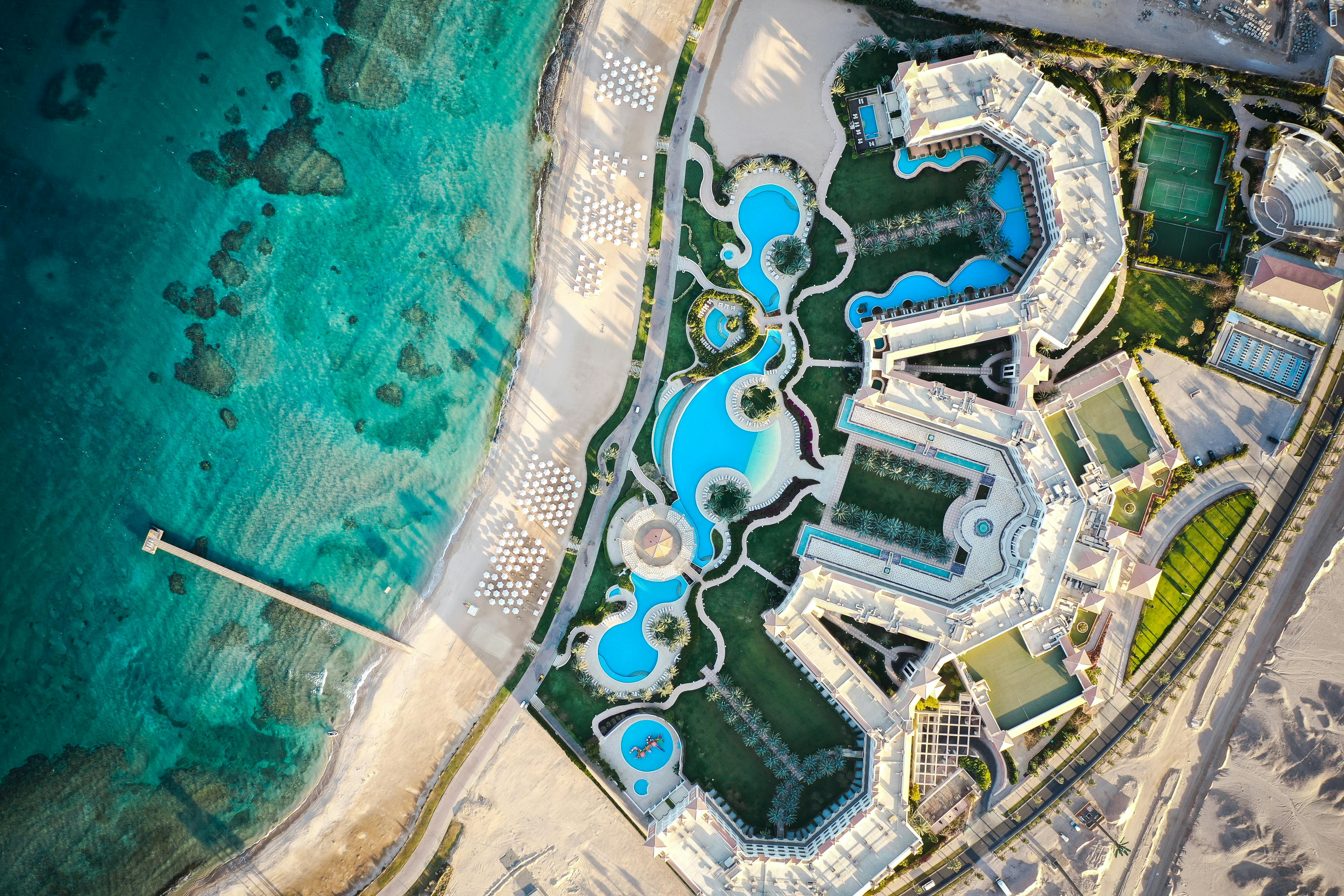 Aerial View of a Hotel by a Sea · Free Stock Photo