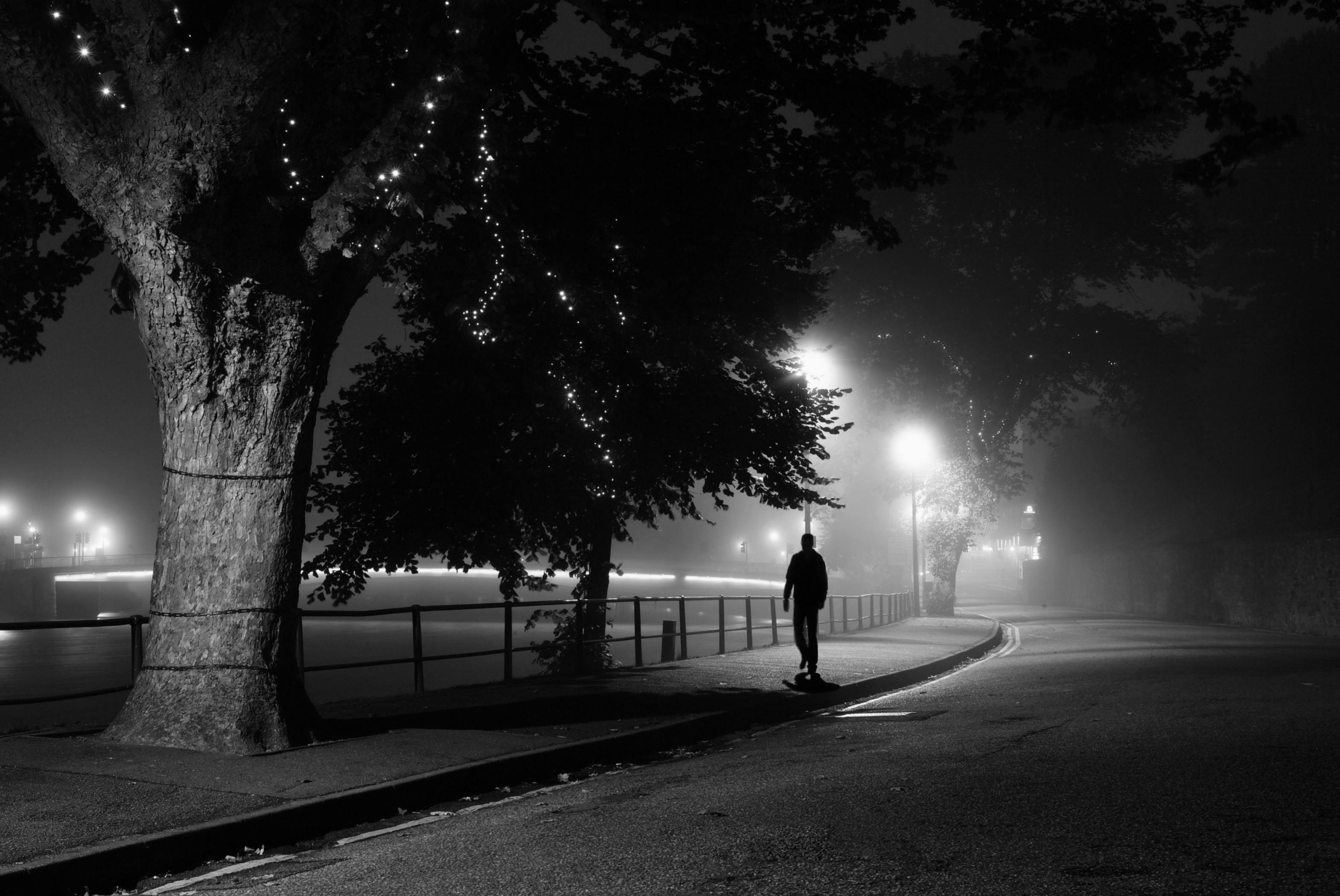 Man Walking Alone in a City Park at Night · Free Stock Photo