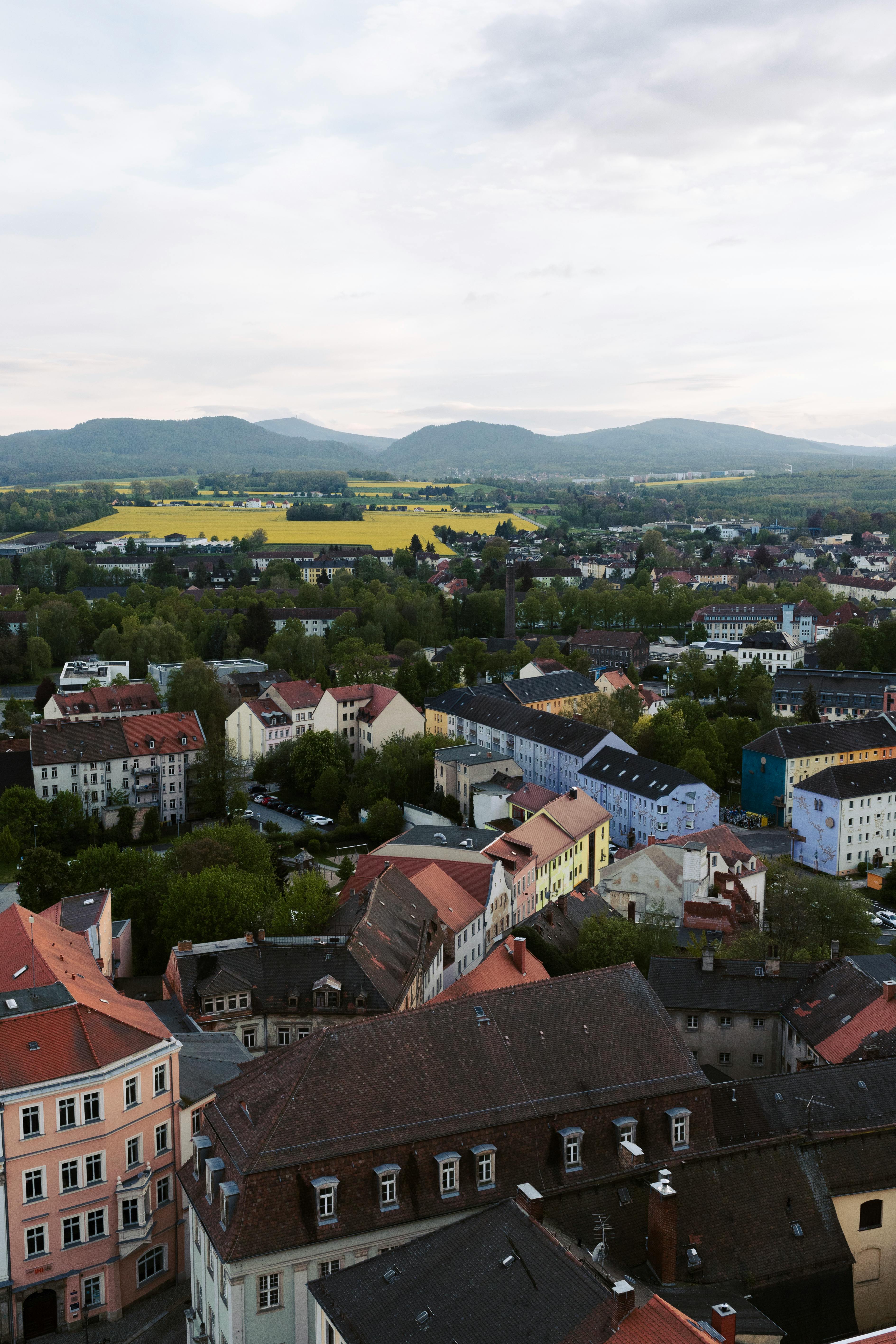A view of a town from a high vantage point · Free Stock Photo