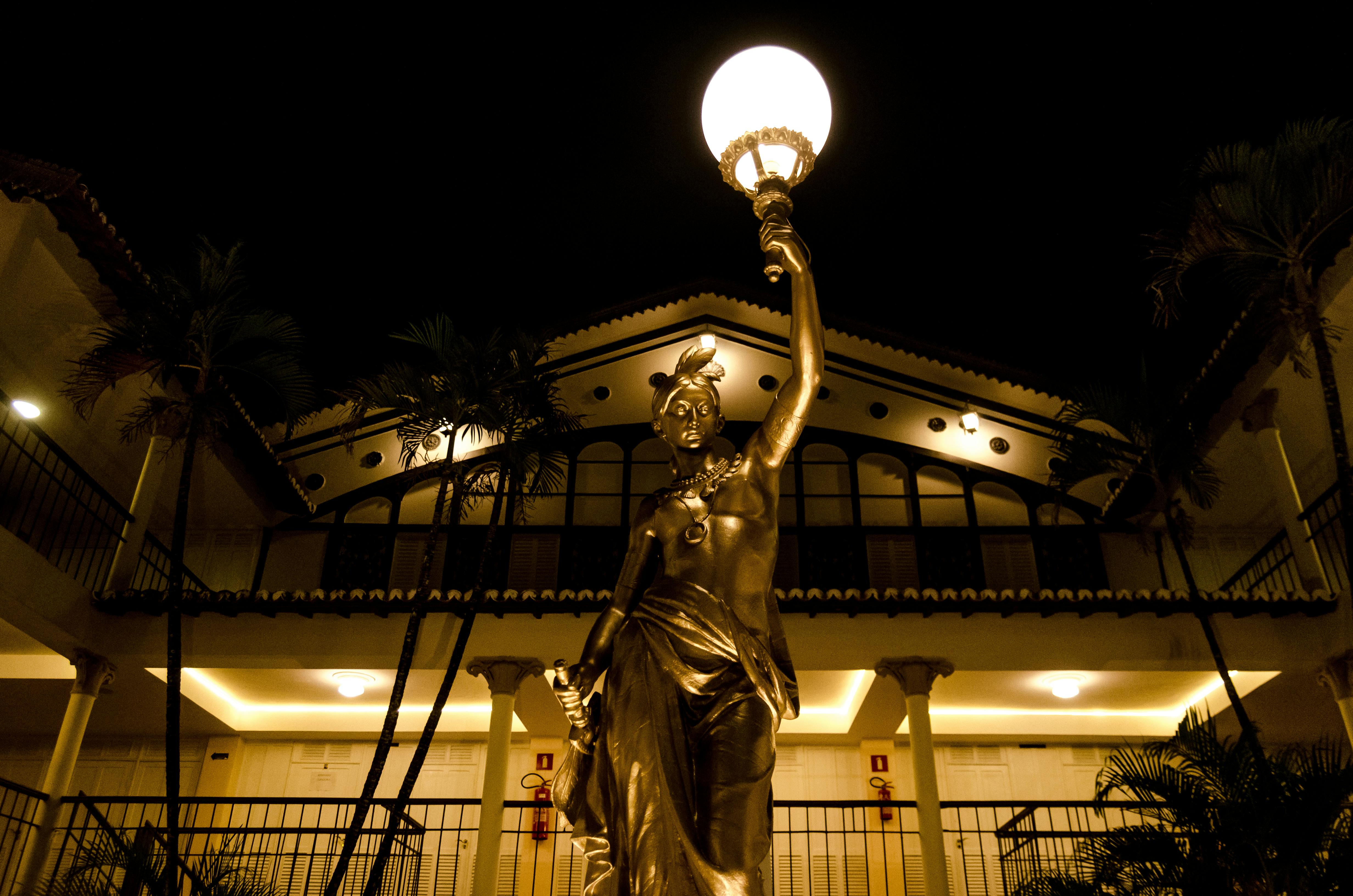 Statue Holding Lantern at Night · Free Stock Photo