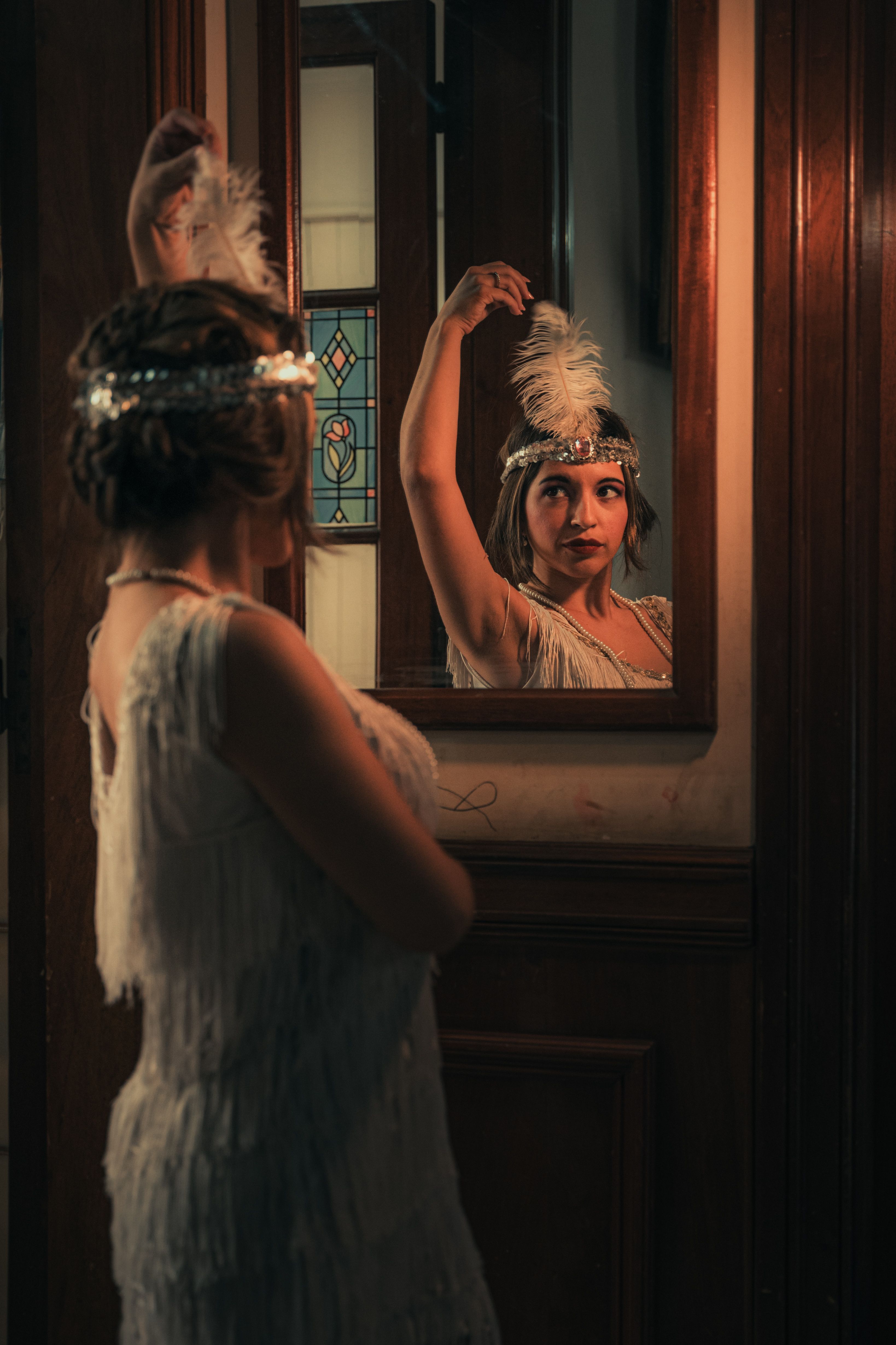 Actress in Retro Costume in Front of the Mirror · Free Stock Photo