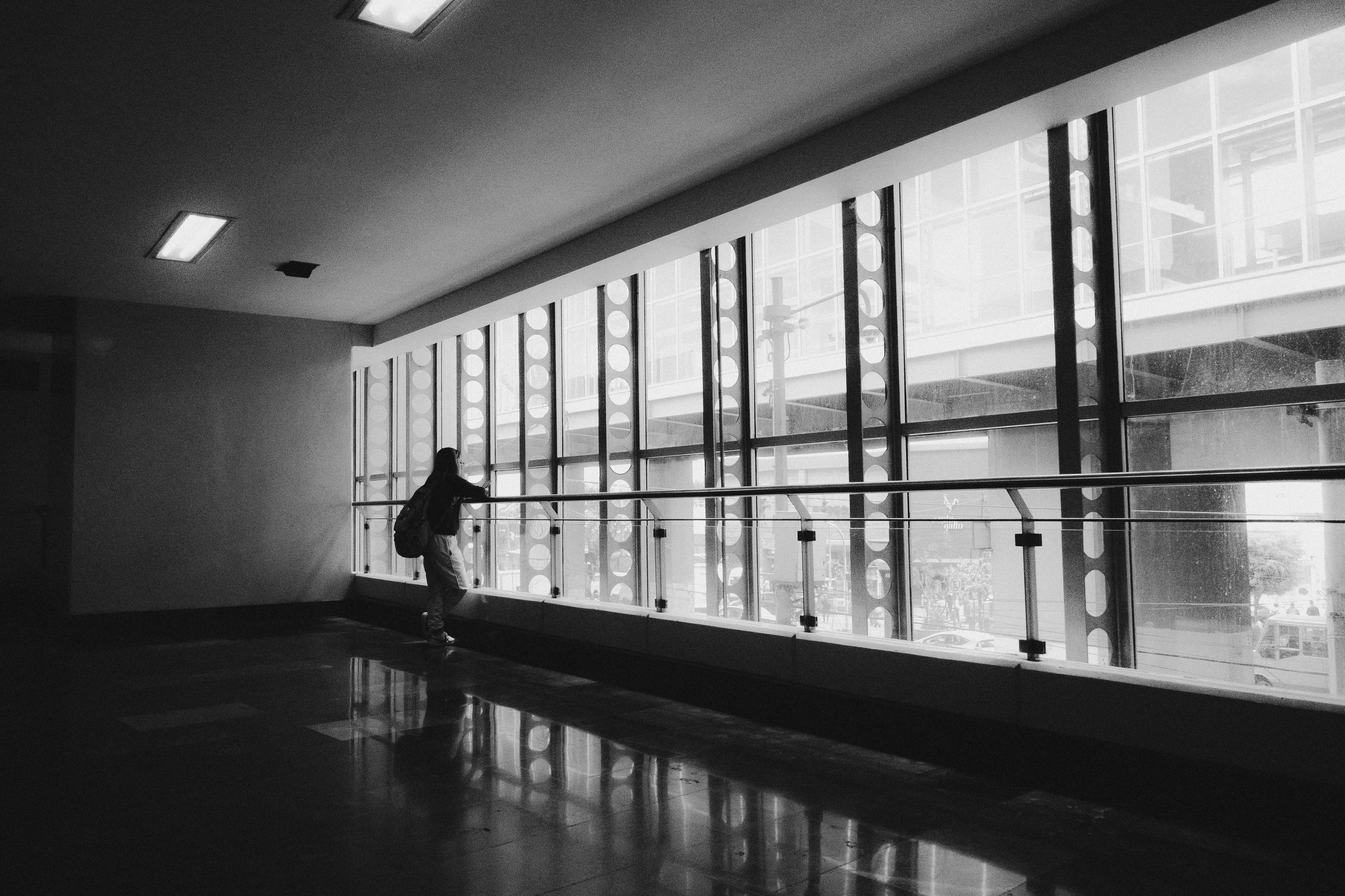 Person Leaning on a Railing Looking out the Window · Free Stock Photo