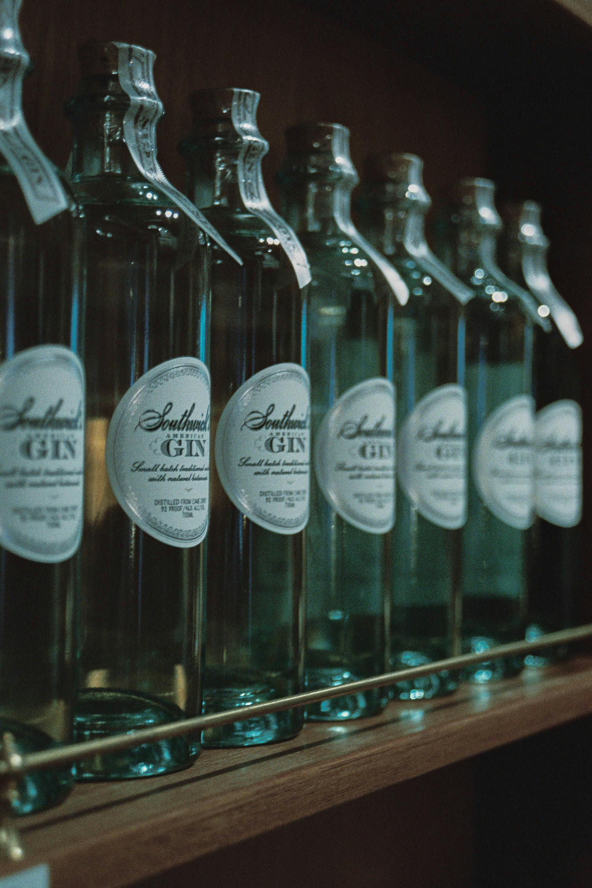 Row of Gin Bottles on Shelf · Free Stock Photo