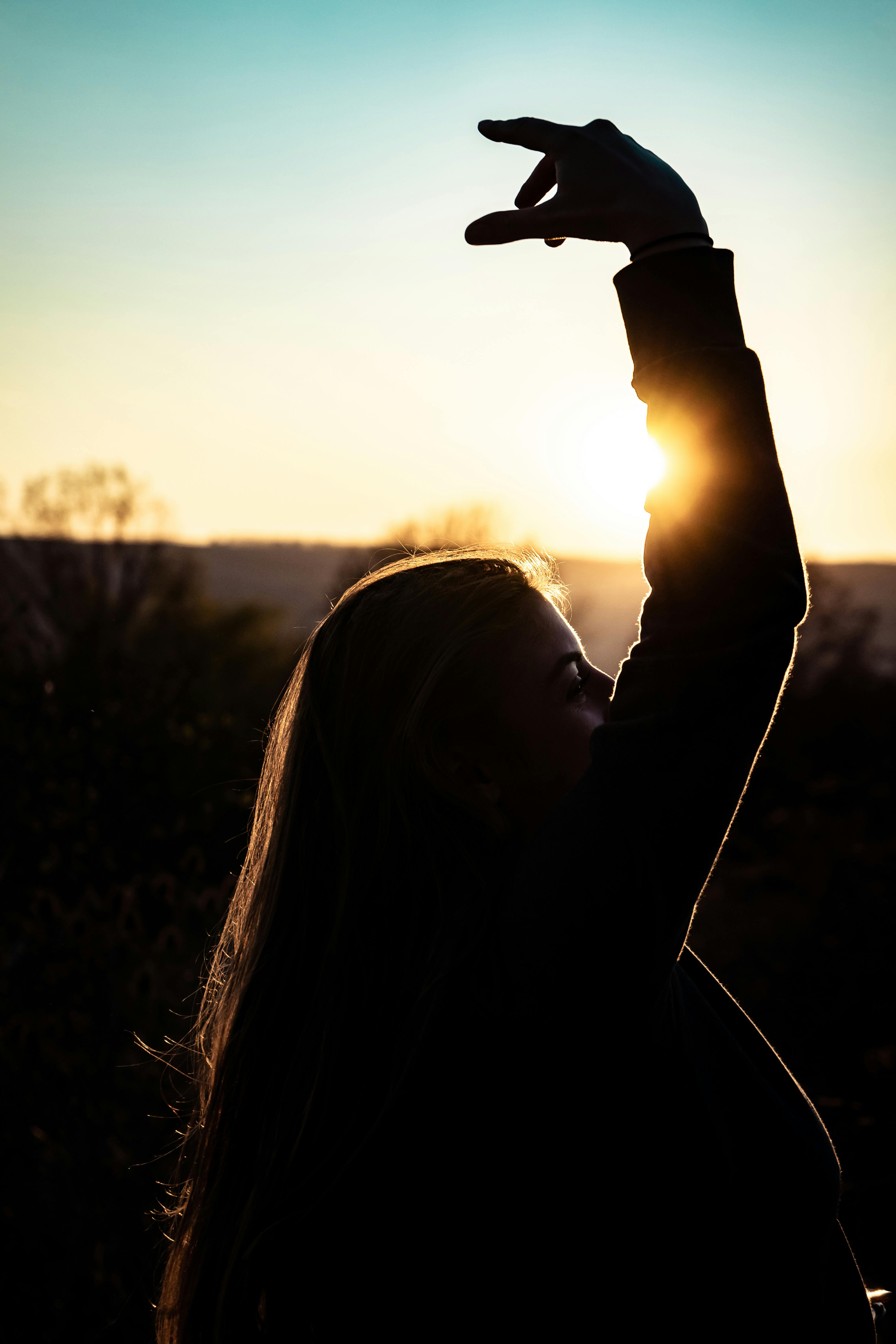 Side View Silhouette Photo of Woman With Hand Raised · Free Stock Photo