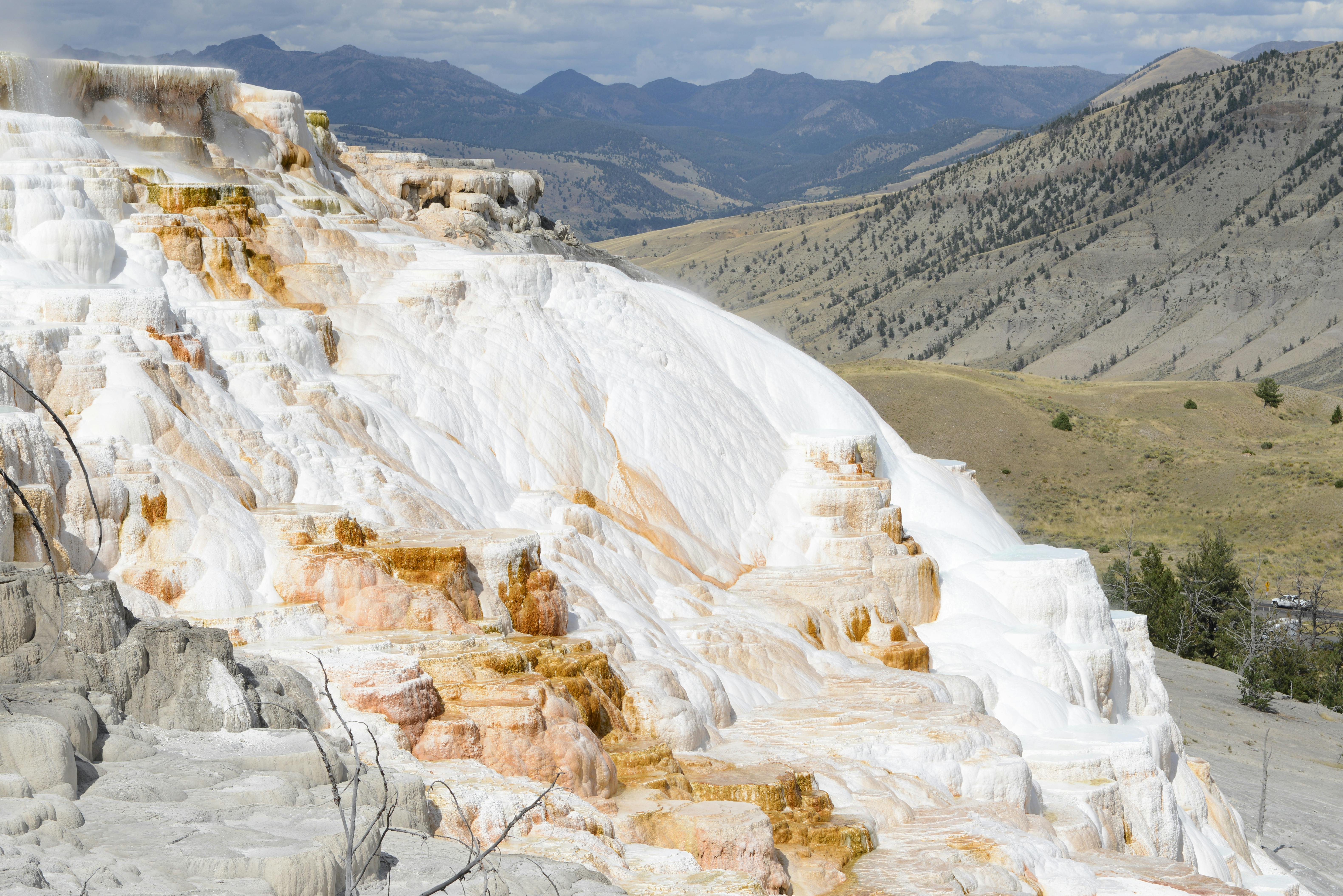White Salt Rocks of Mammoth Hot Springs in Yellowstone National Park in ...