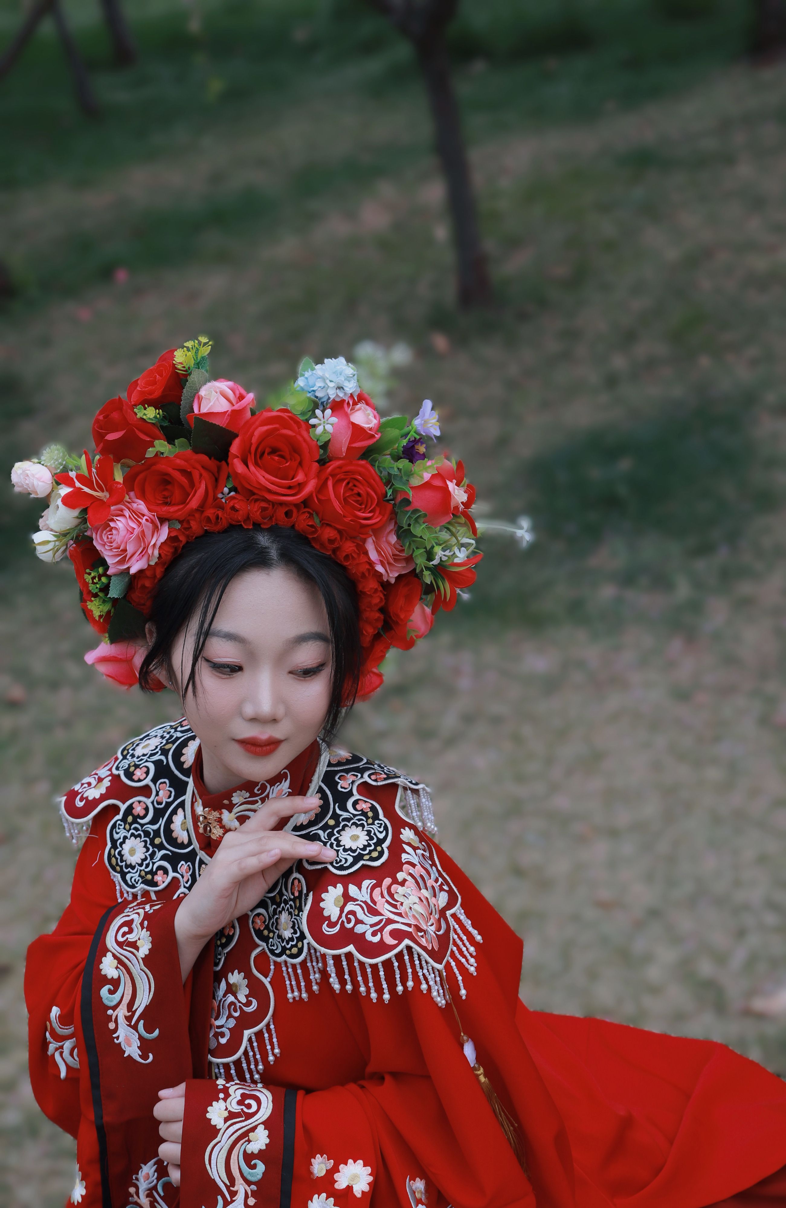 Portrait of a Pretty Brunette Wearing a Traditional Dress and a Floral ...