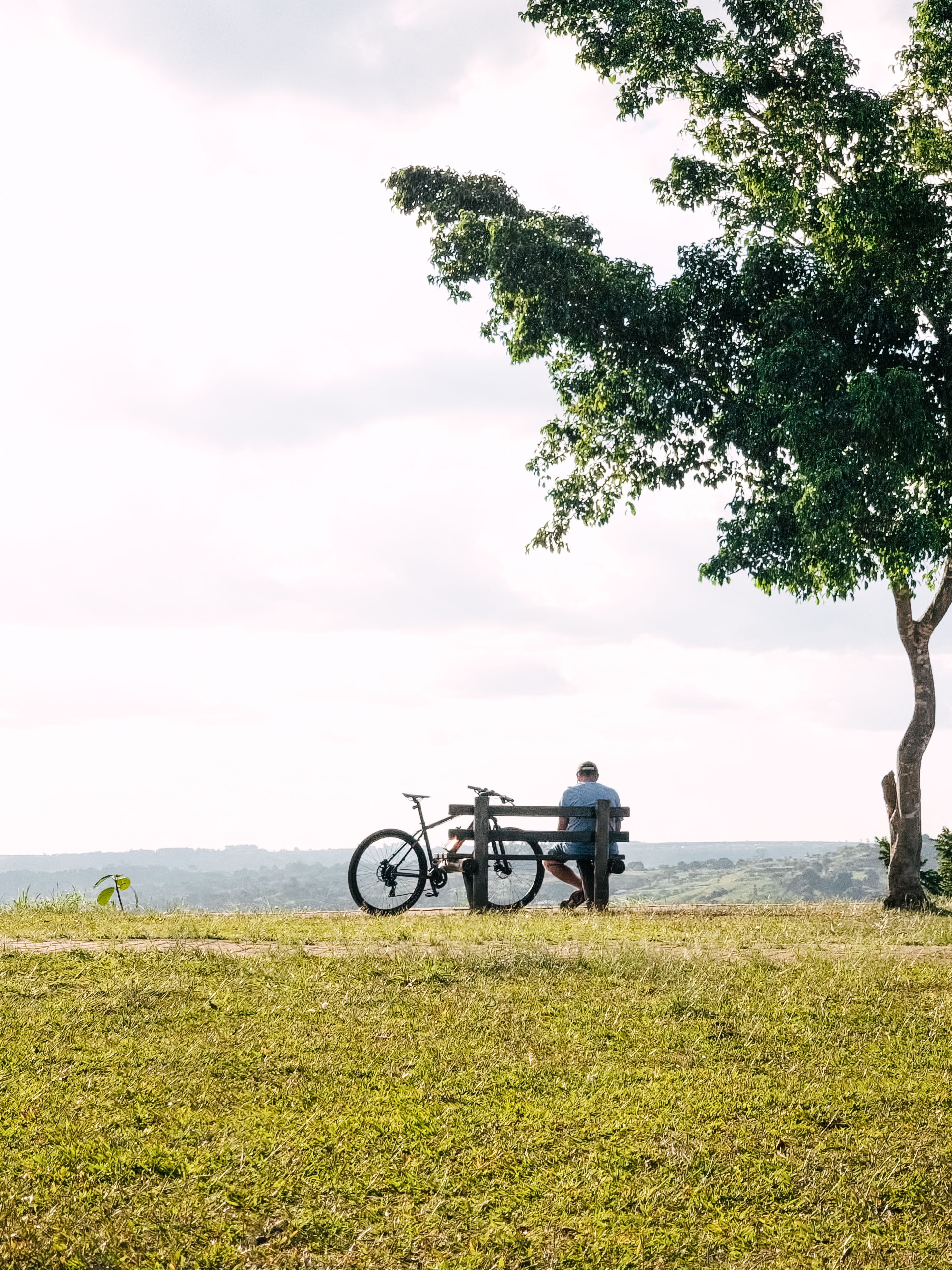 Man Sitting with Bike on Bench · Free Stock Photo