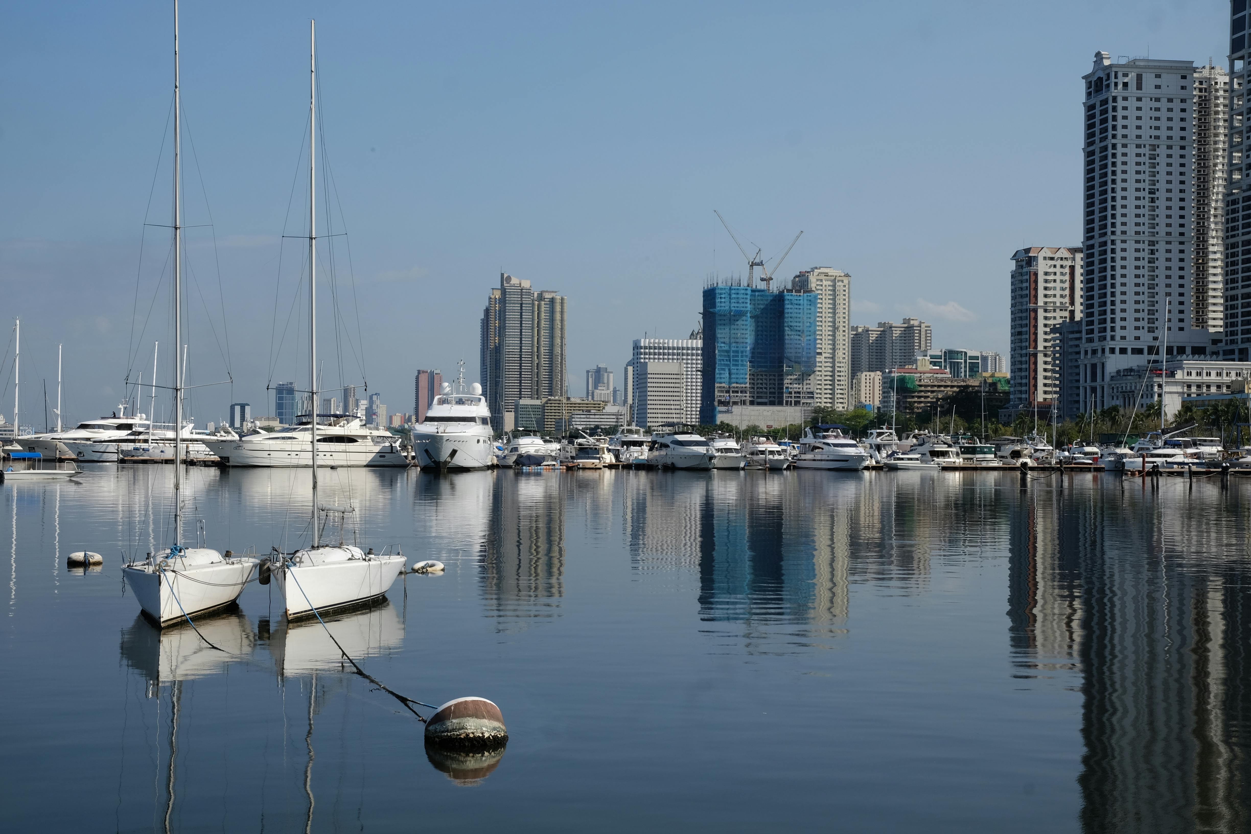 View of Boats Moored in the Port of the Manila Bay in the Philippines ...