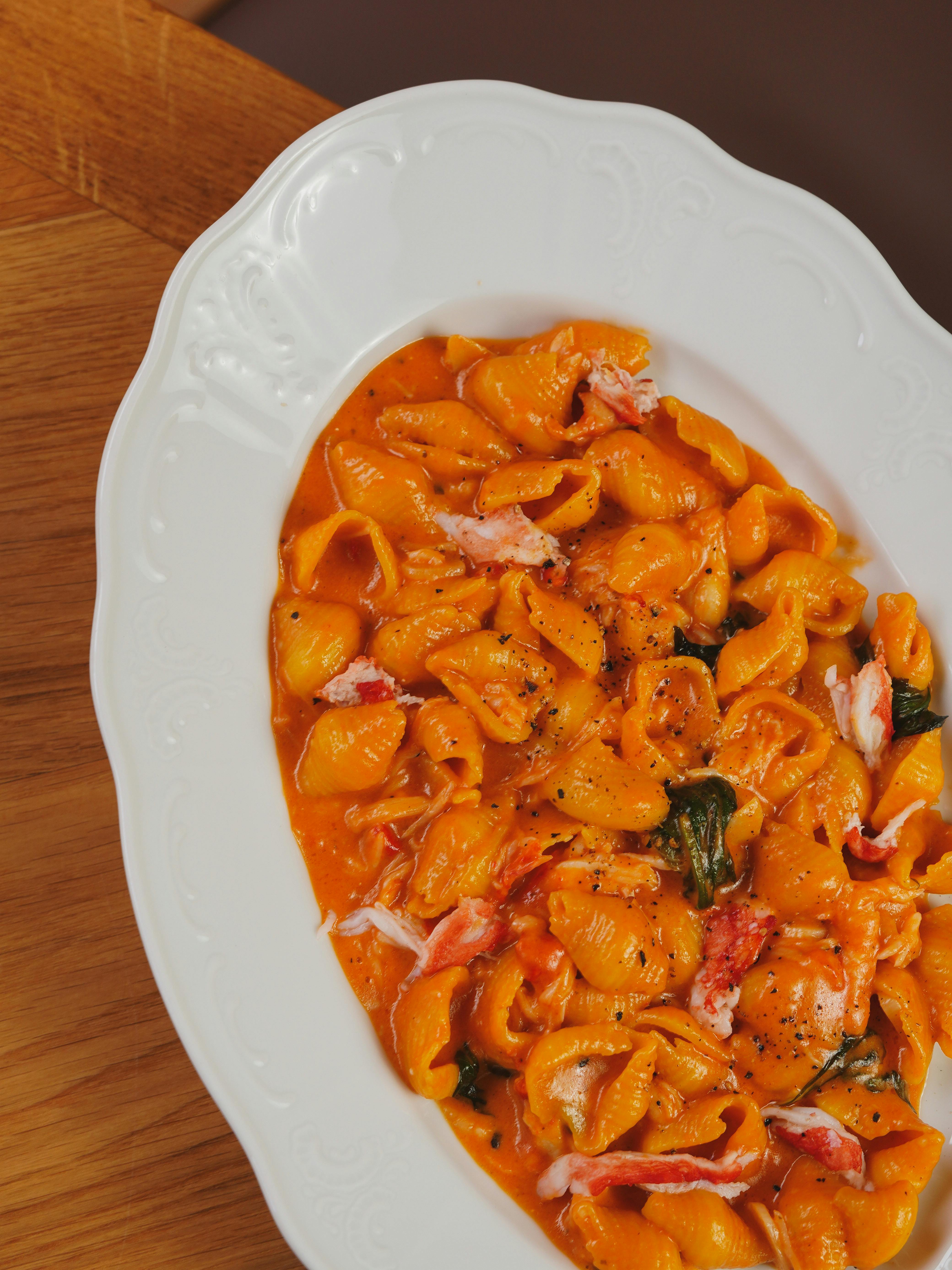 Conchiglie Pasta with Crab Meat · Free Stock Photo