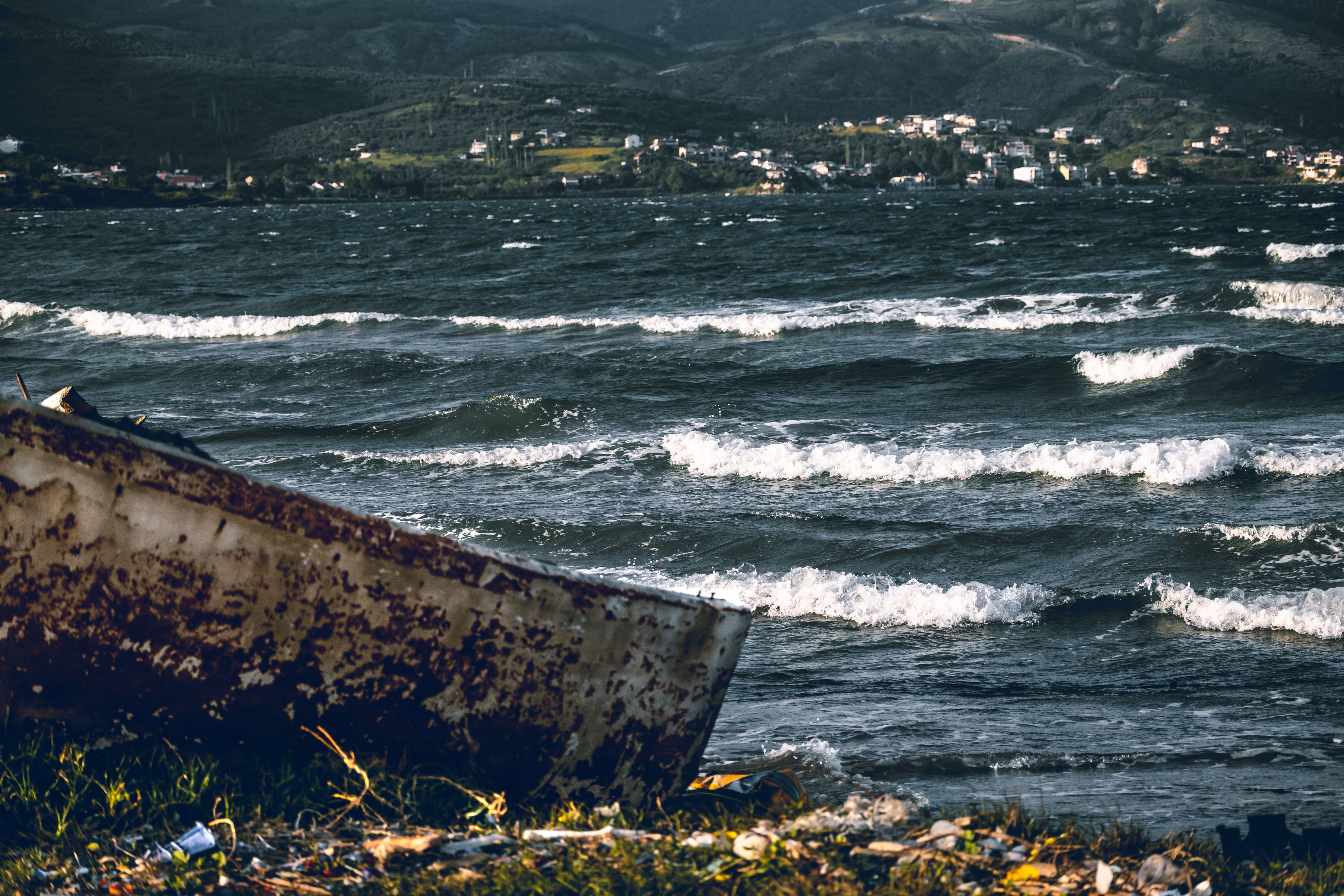A boat is sitting in the water near the shore · Free Stock Photo