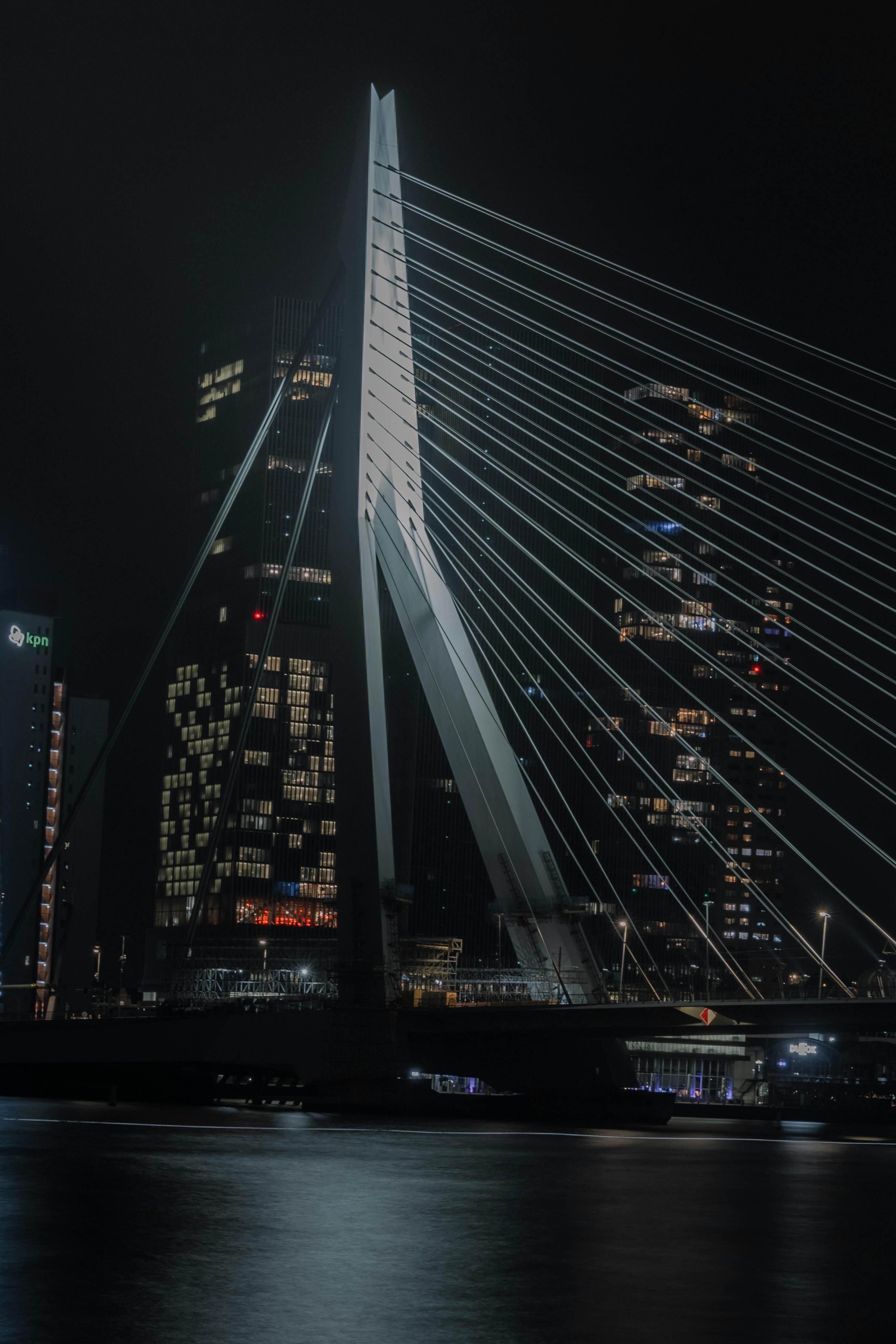 Erasmusbrug Bridge in Rotterdam in Netherlands at Night · Free Stock Photo