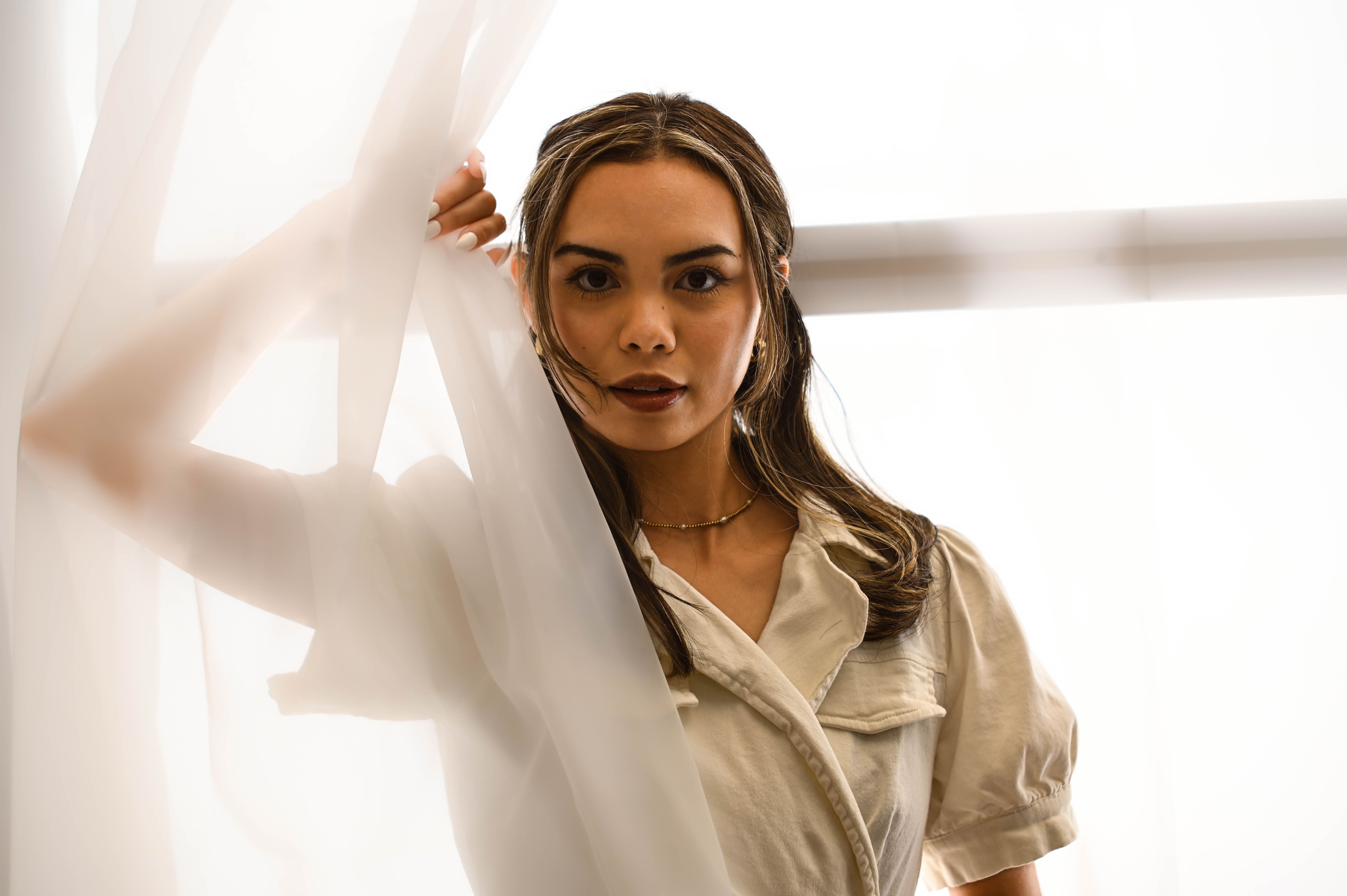 Womans Face Hidden by Curtain · Free Stock Photo