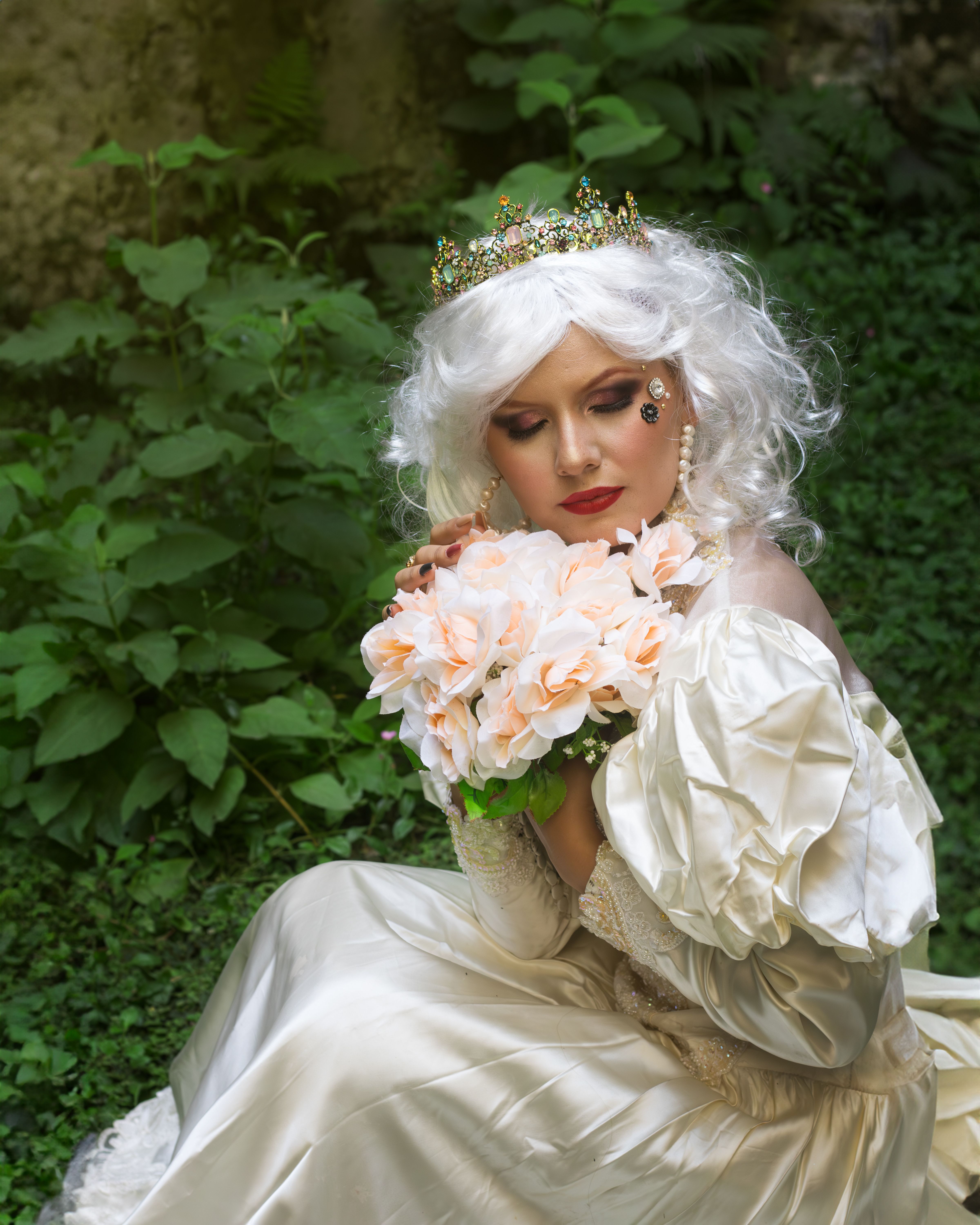 Woman Sitting in Crown, Wig and Aristocratic Wedding Dress · Free Stock ...
