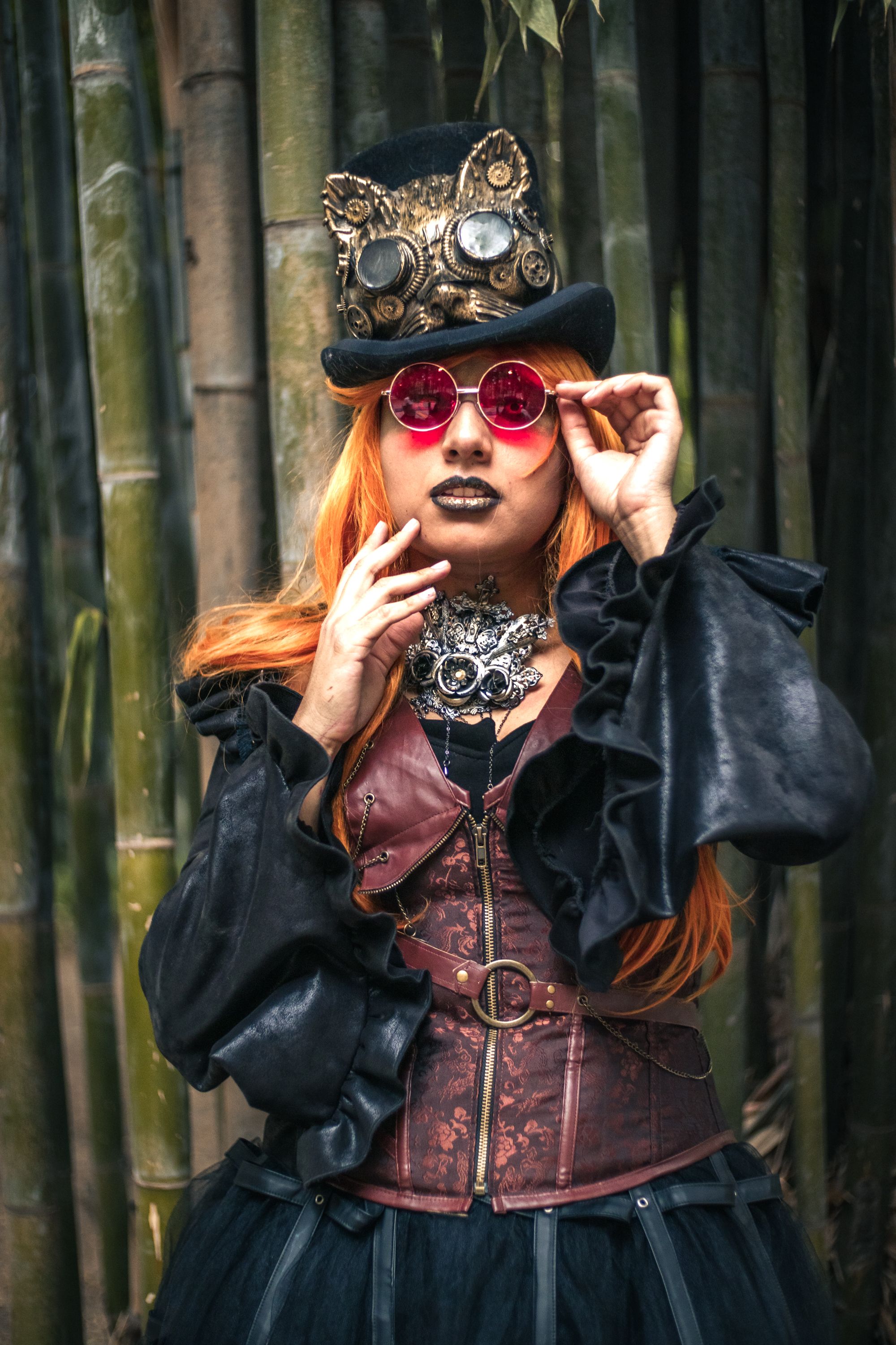 A Woman in Red Glasses and Steampunk Costume · Free Stock Photo