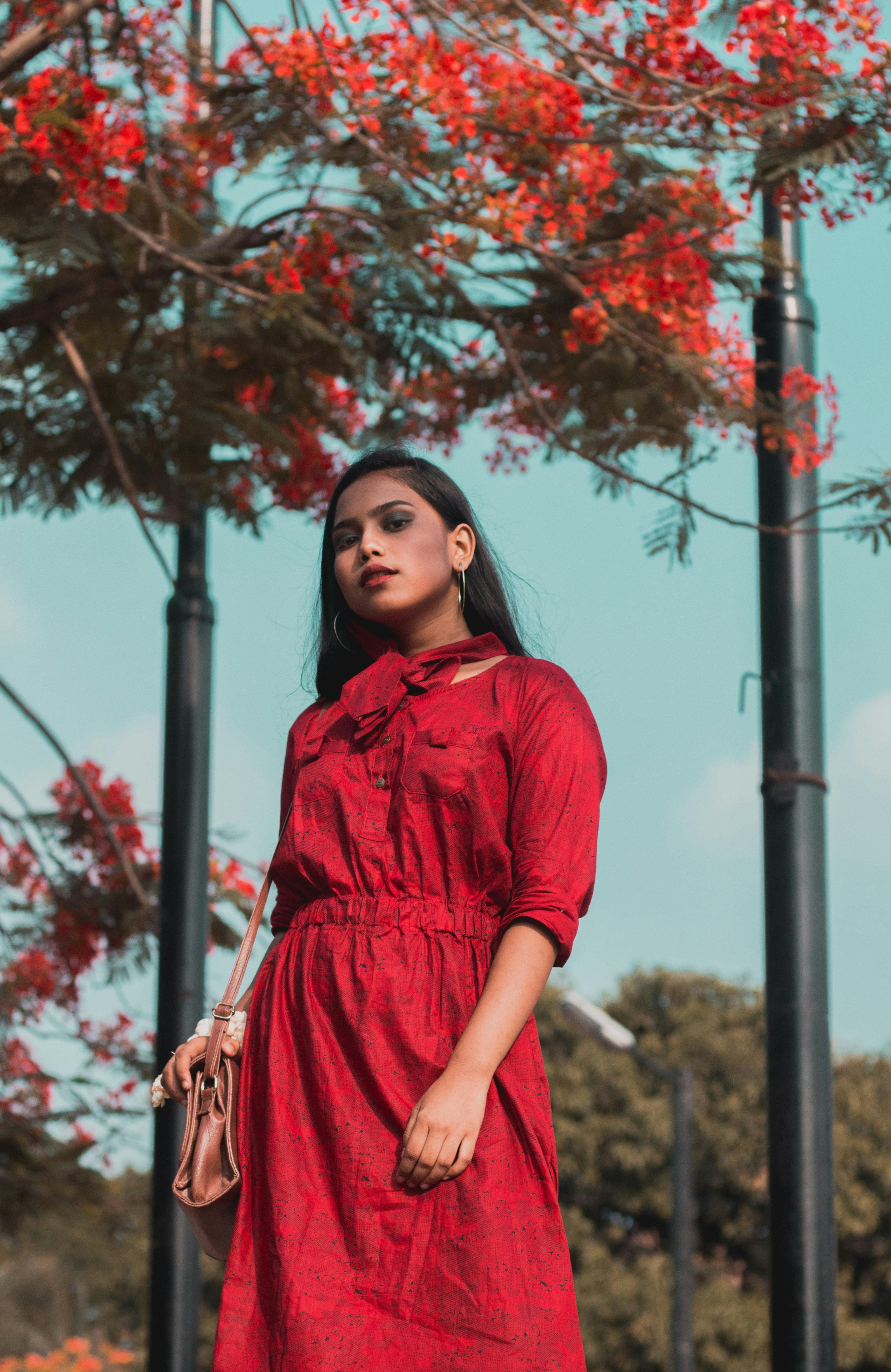 Woman Standing Wearing Red Dress · Free Stock Photo
