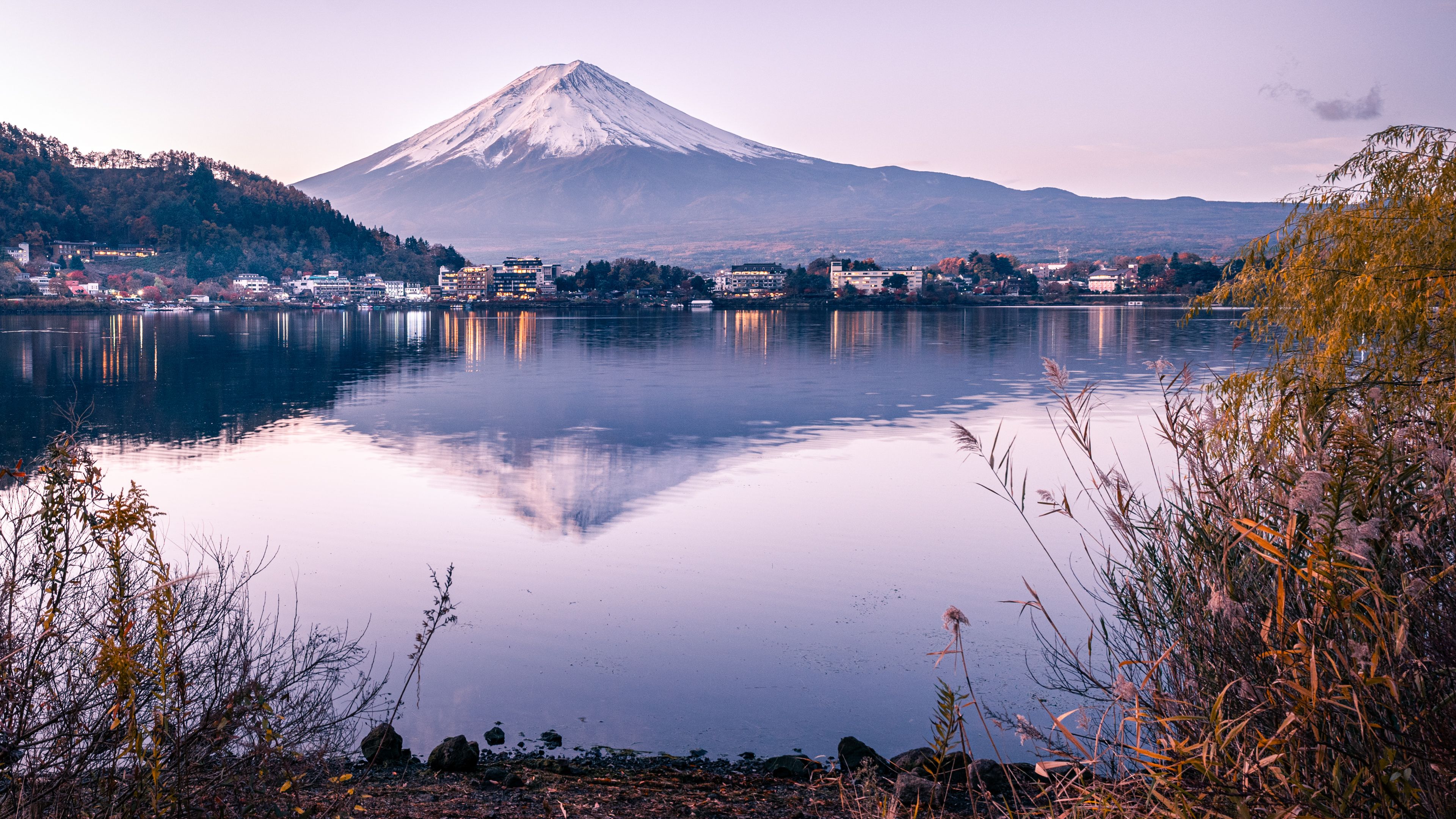 A Snowcapped Mount Fuji Reflected in the Calm Water, Japan · Free Stock ...
