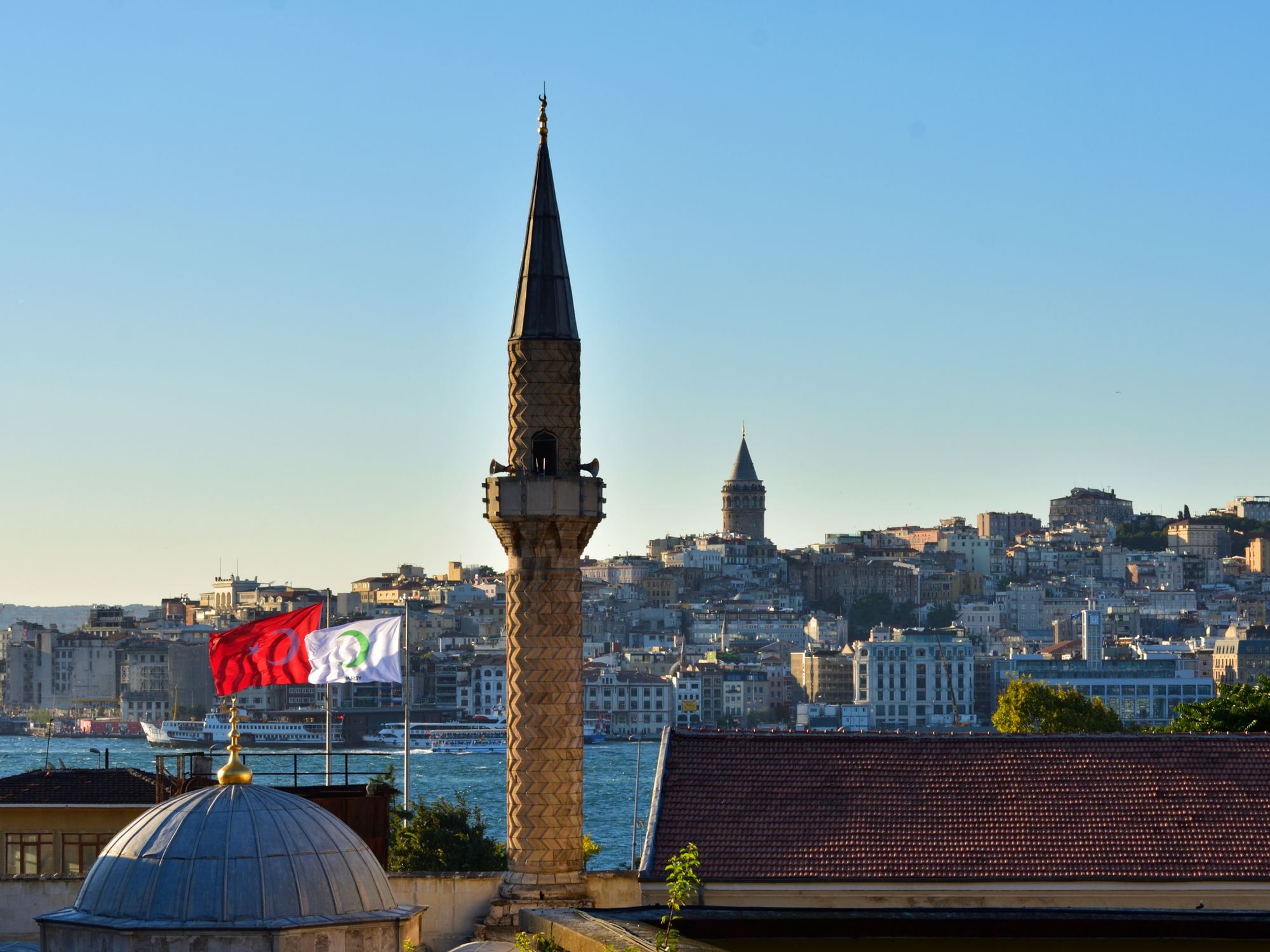 Minaret of the Tibbiye Mosque and the Galata Tower on the Other Side of ...