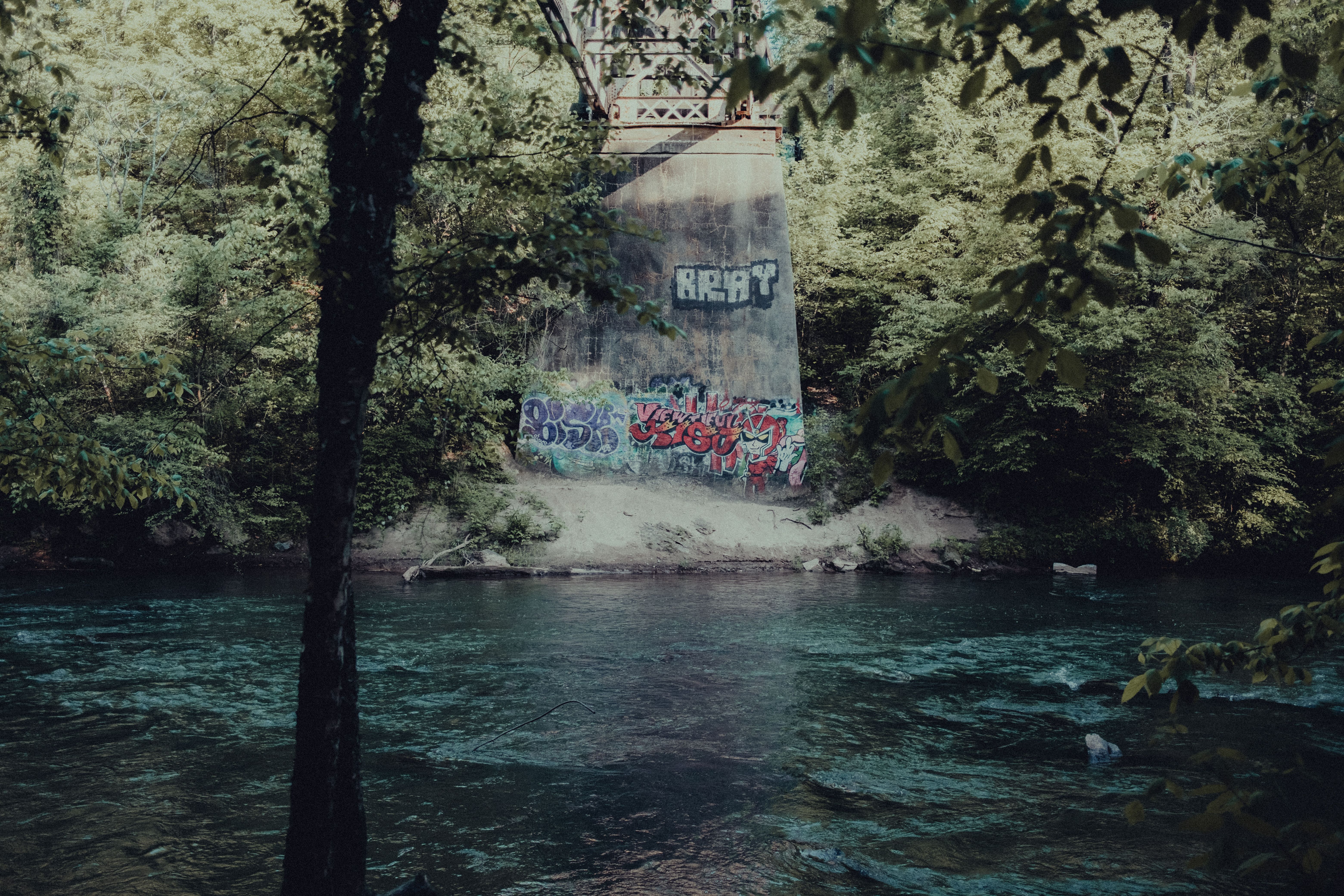 A Graffiti Covered Bridge Over a River · Free Stock Photo
