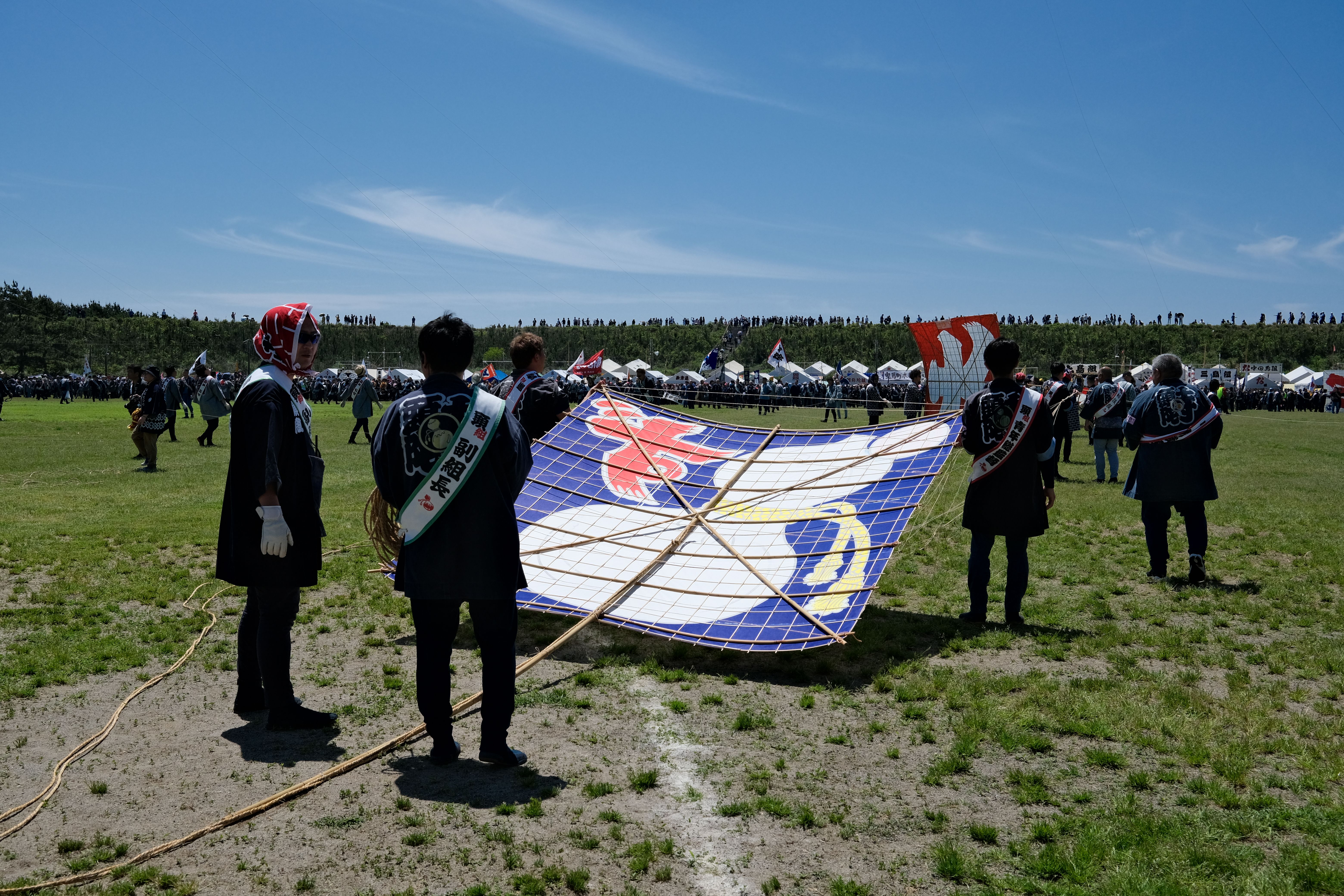 Team Holding Blue Bamboo Kite at Giant Kite Festival of Sagami · Free ...