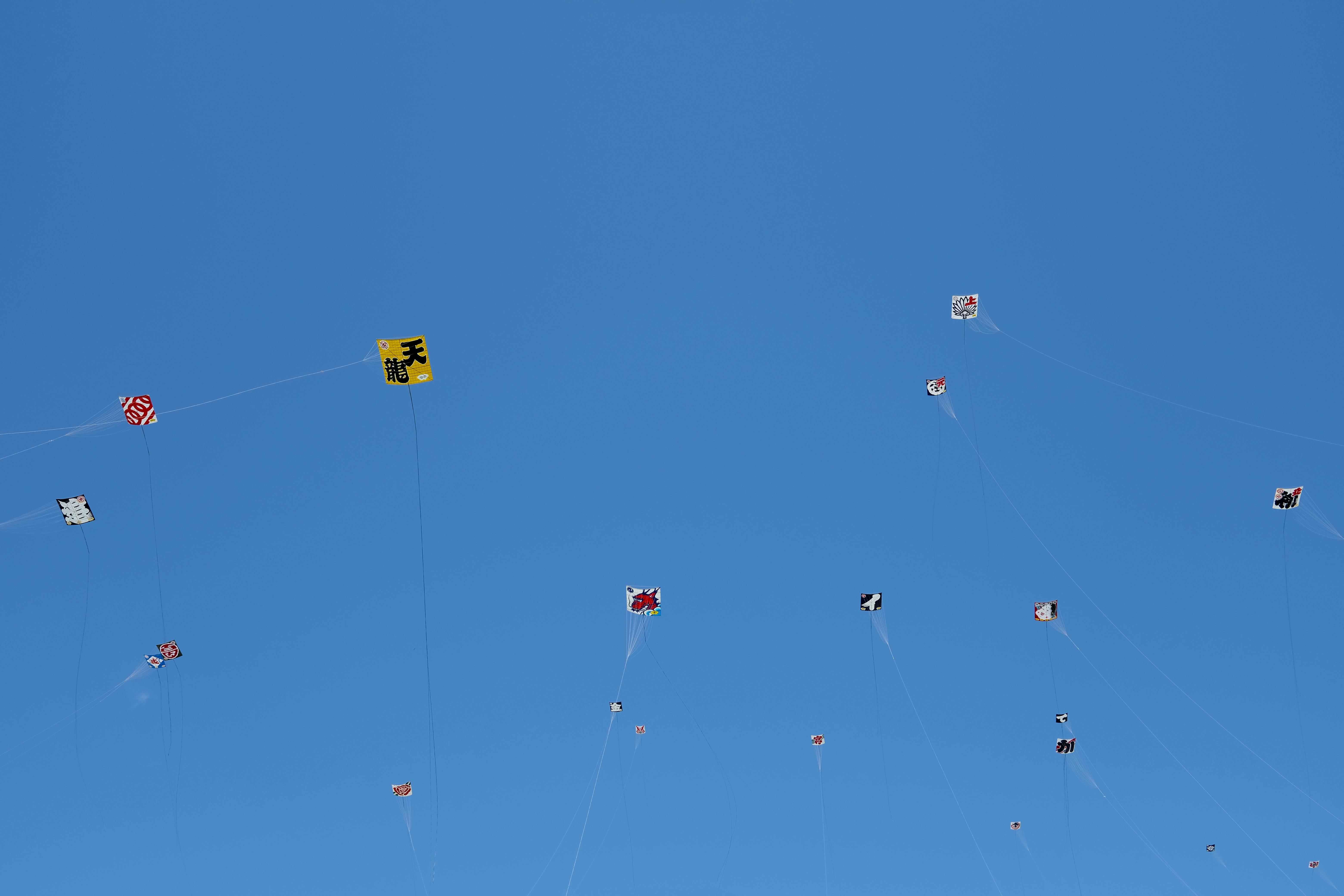 View of Kites Flying against a Clear, Blue Sky at the Hamamatsu Kite ...