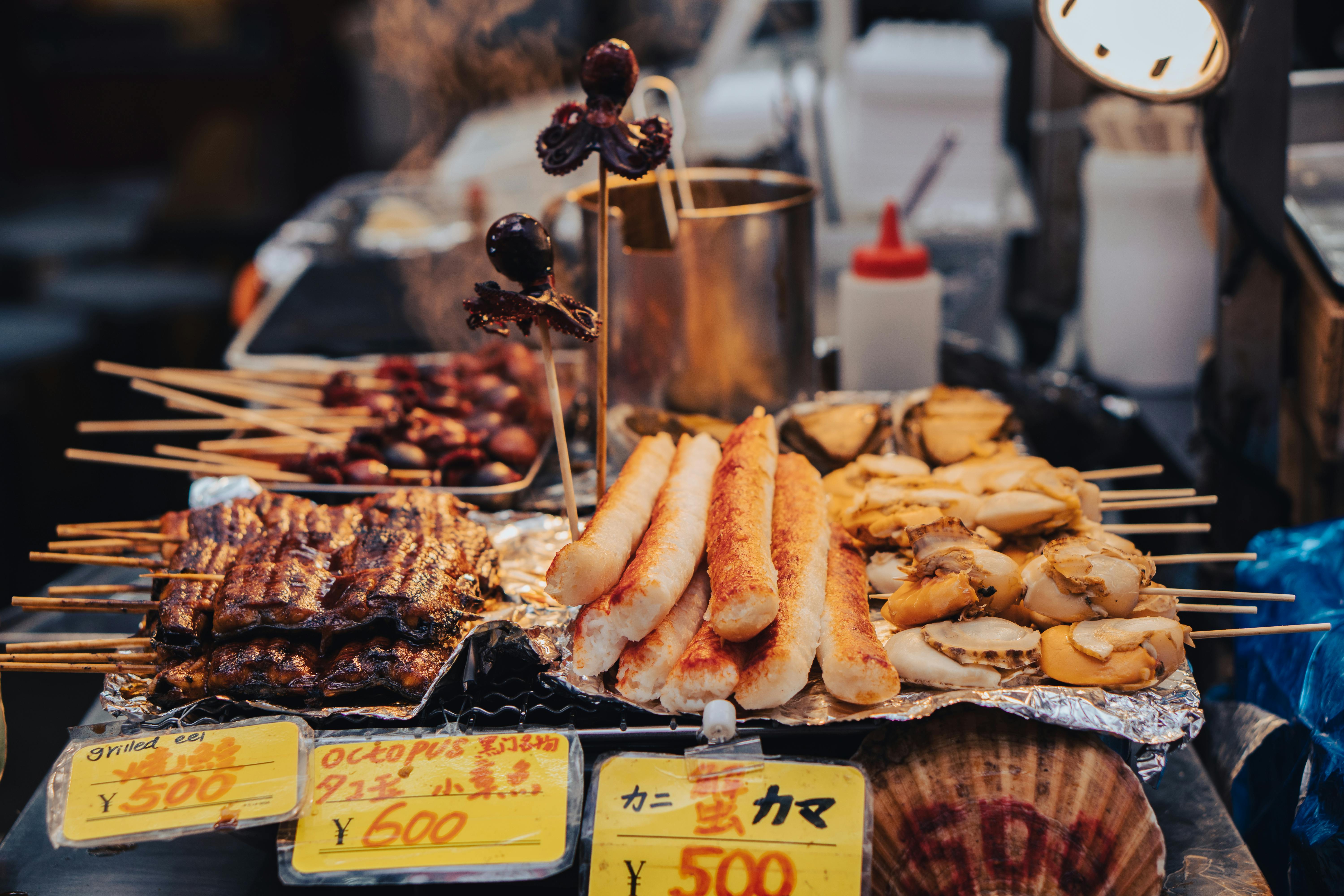 Street Food Meat on Stall at Market in Asia · Free Stock Photo