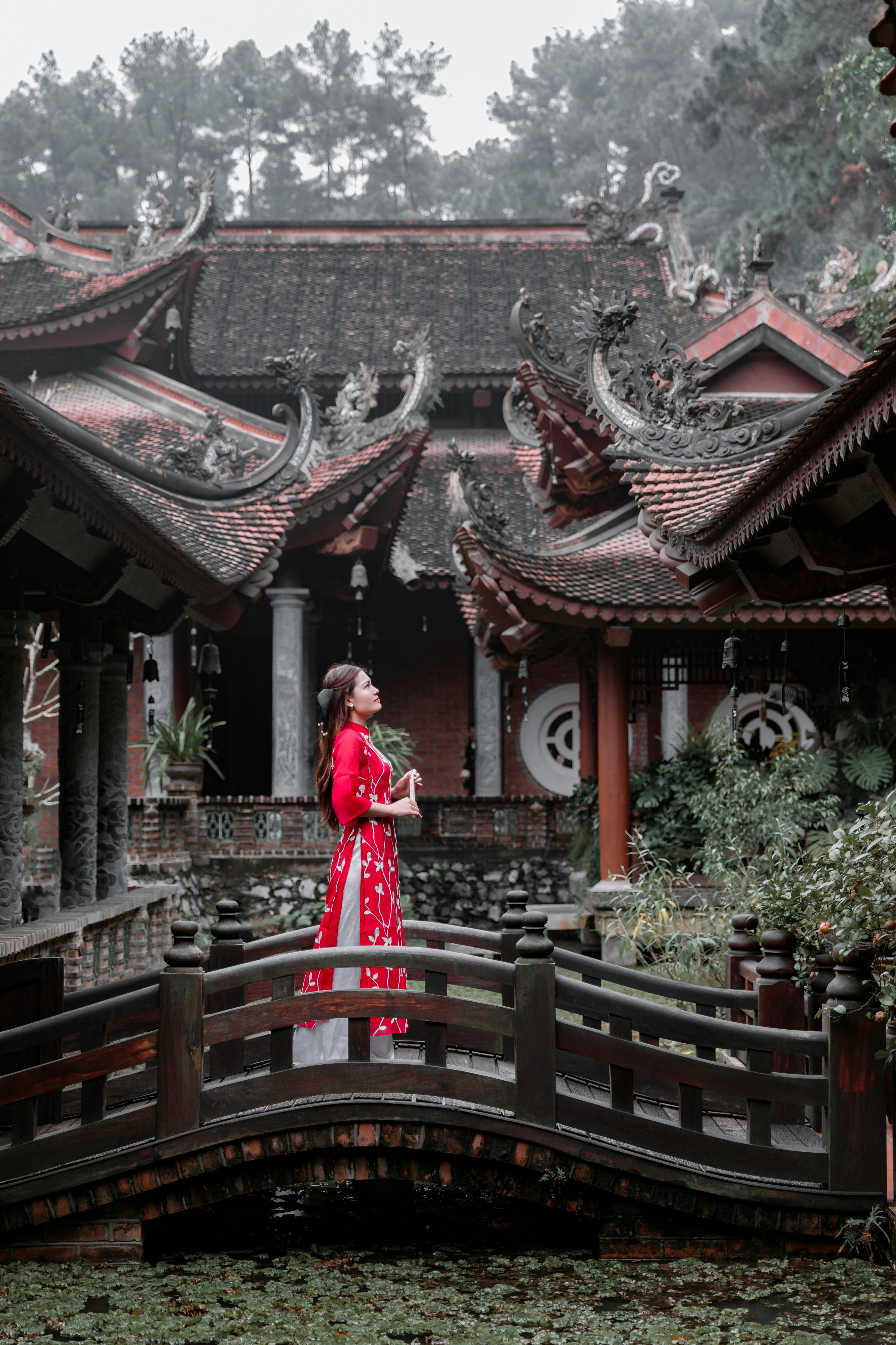 Woman Standing in Traditional Clothing in Dia Tang Phi Lai Pagoda ...