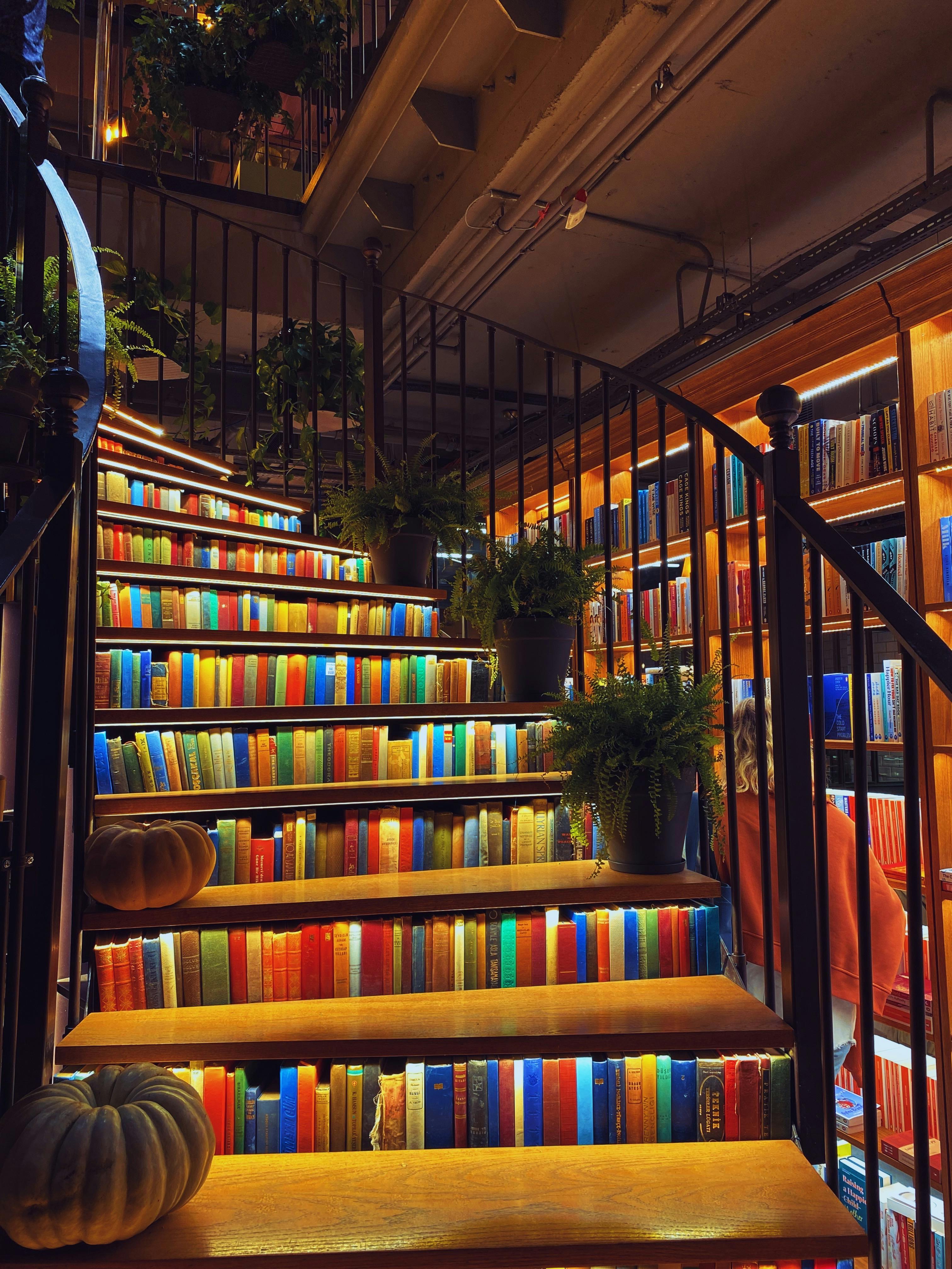 Books on Staircase in Bookstore · Free Stock Photo