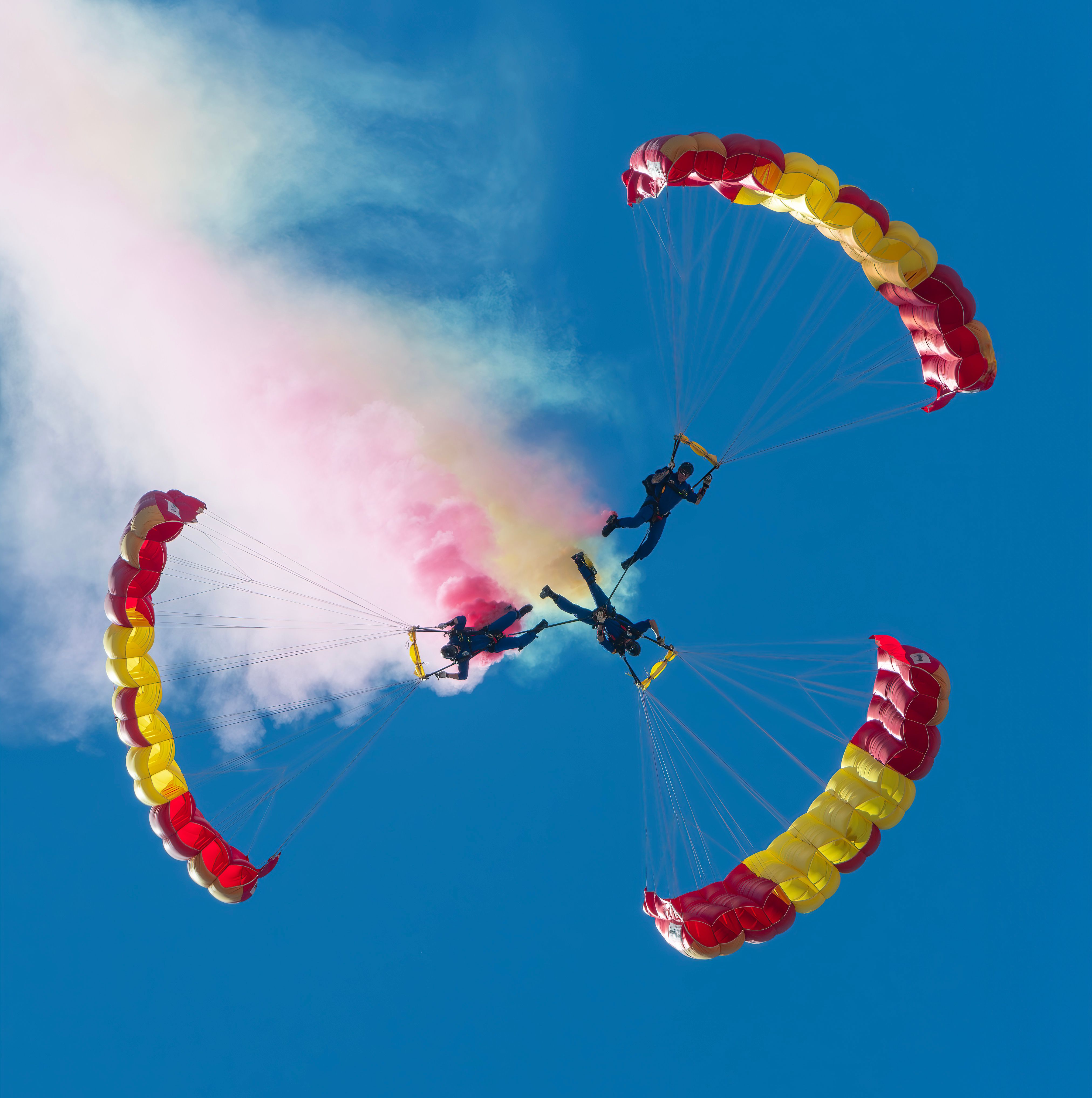 Paragliders Flying Together with Doing Colorful Smoke Performance ...