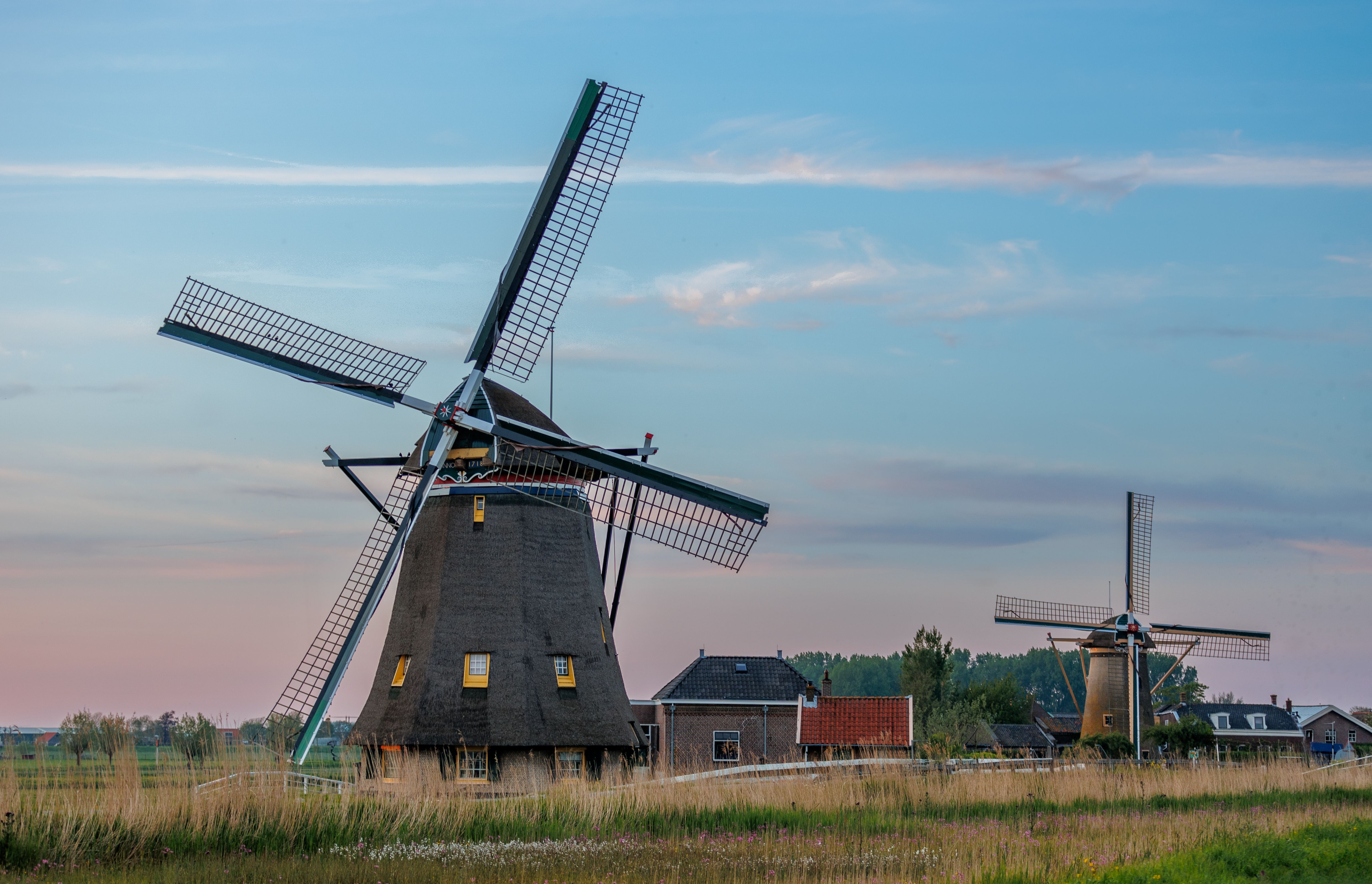 Two Windmills at Sunset · Free Stock Photo