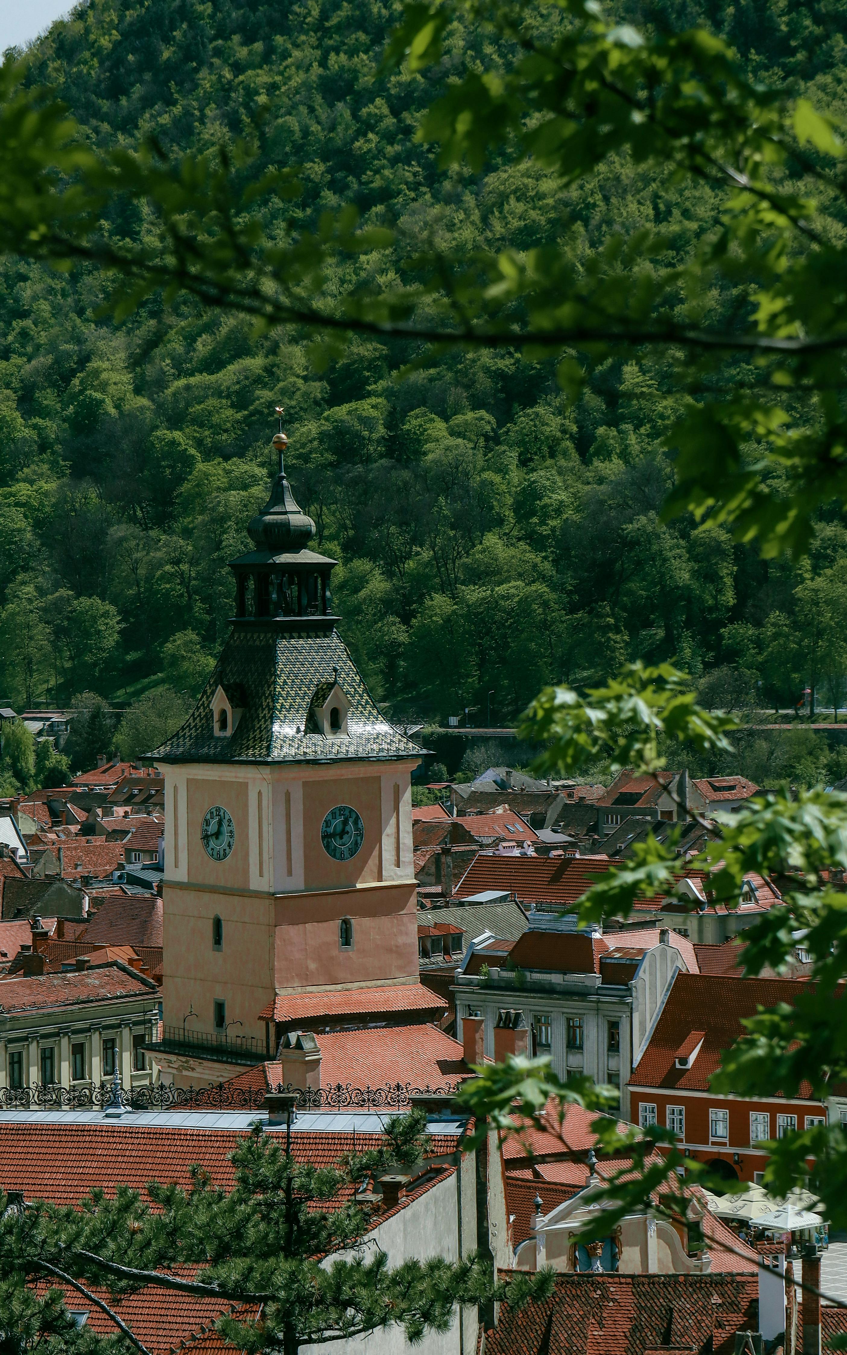 Aerial View of the Councils House and Rooftops in Brasov, Transylvania ...