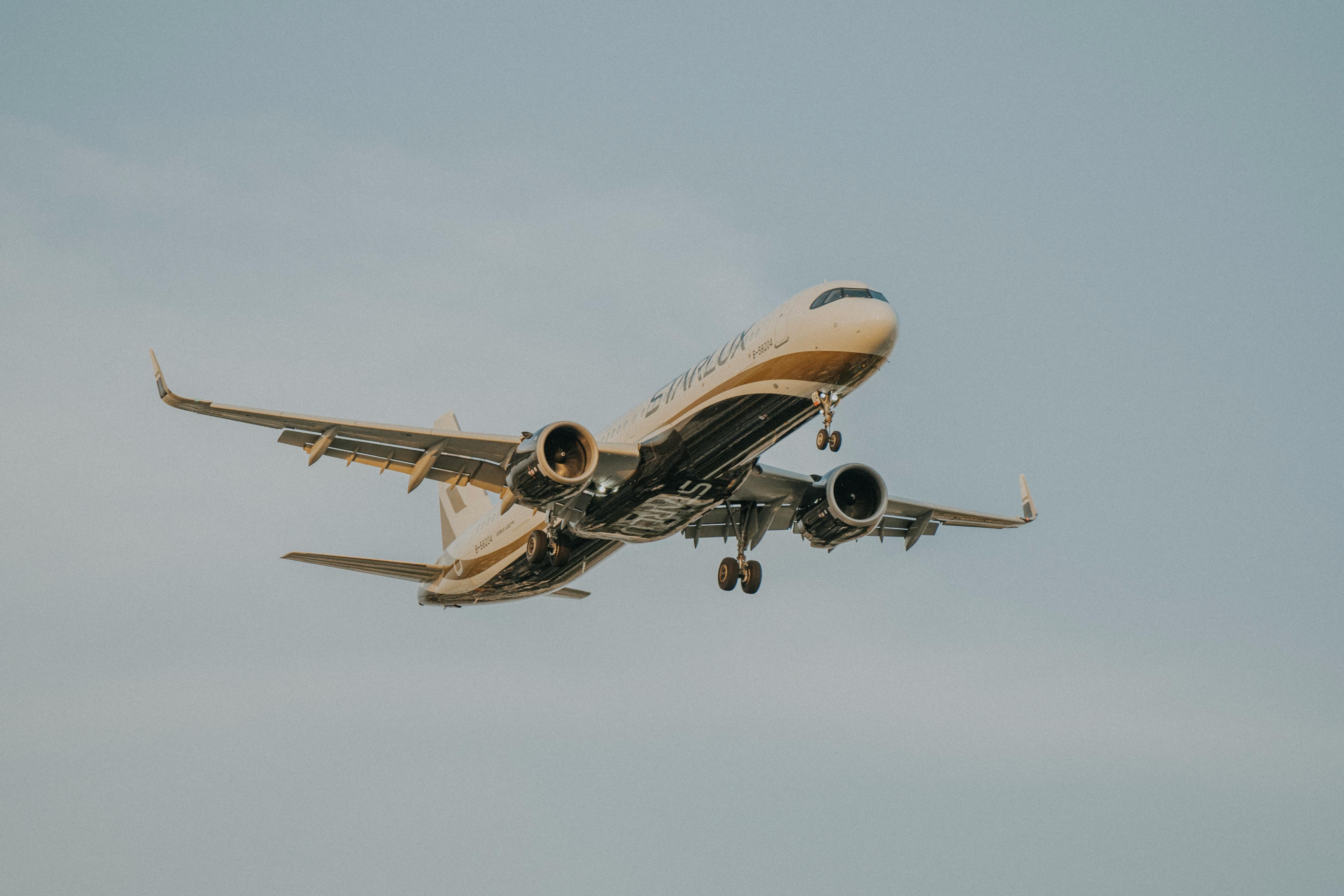 Airplane Near Blue and Grey Building · Free Stock Photo