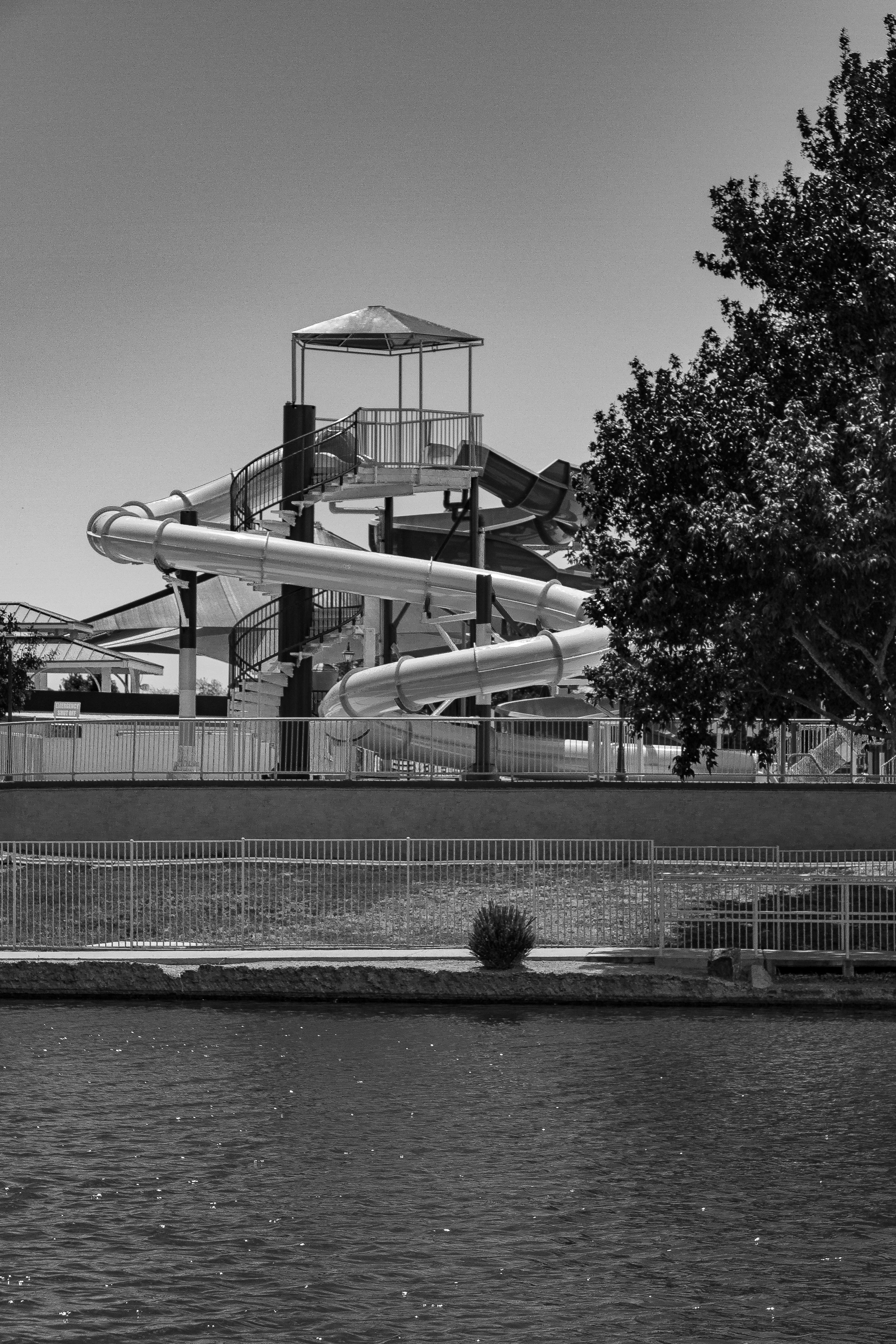 Waterfront Black and White Photo of Water Slides in Aquapark · Free ...