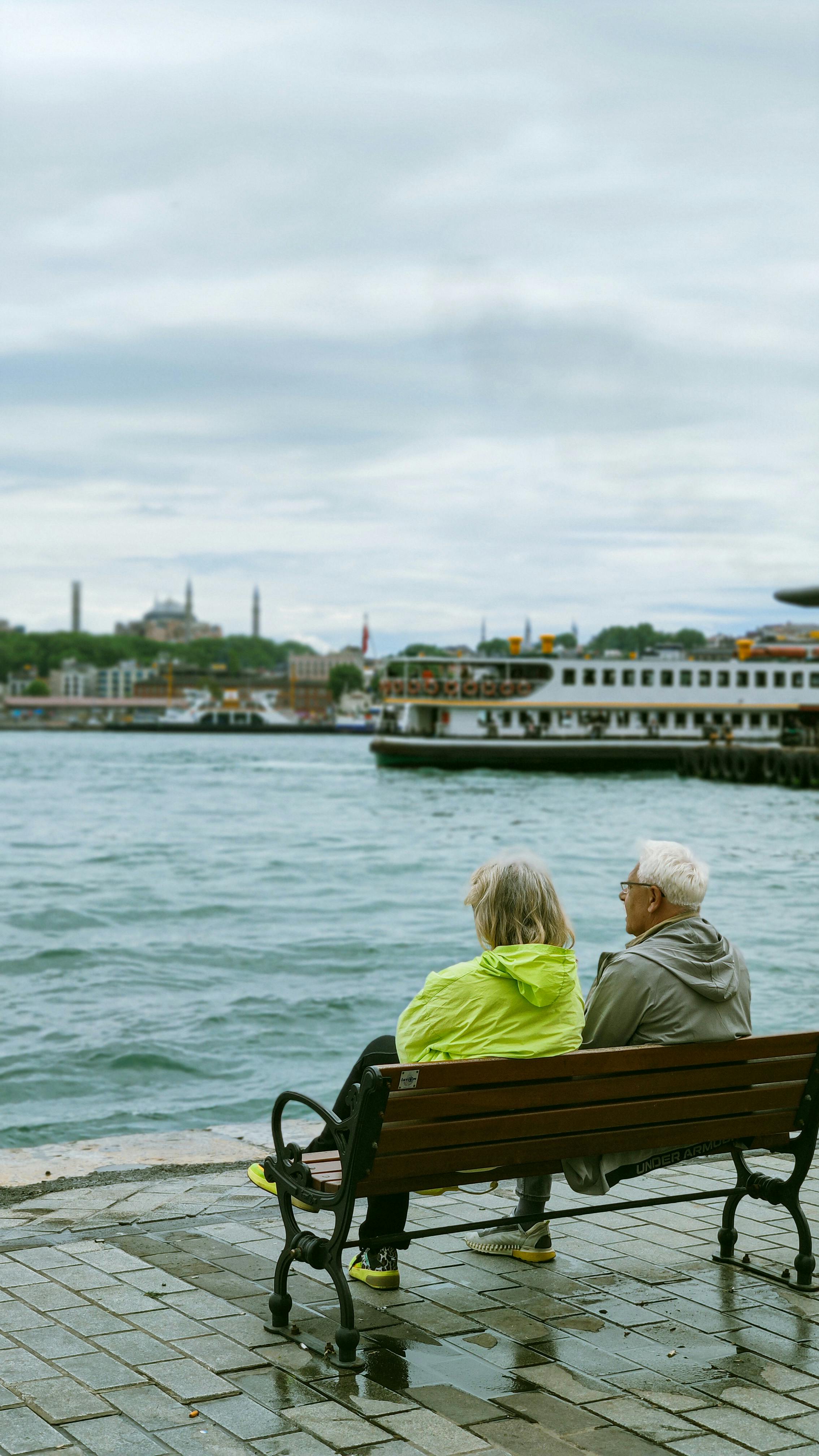 Tourists on the Bench of the Promenade Over the Golden Horn in Istanbul ...