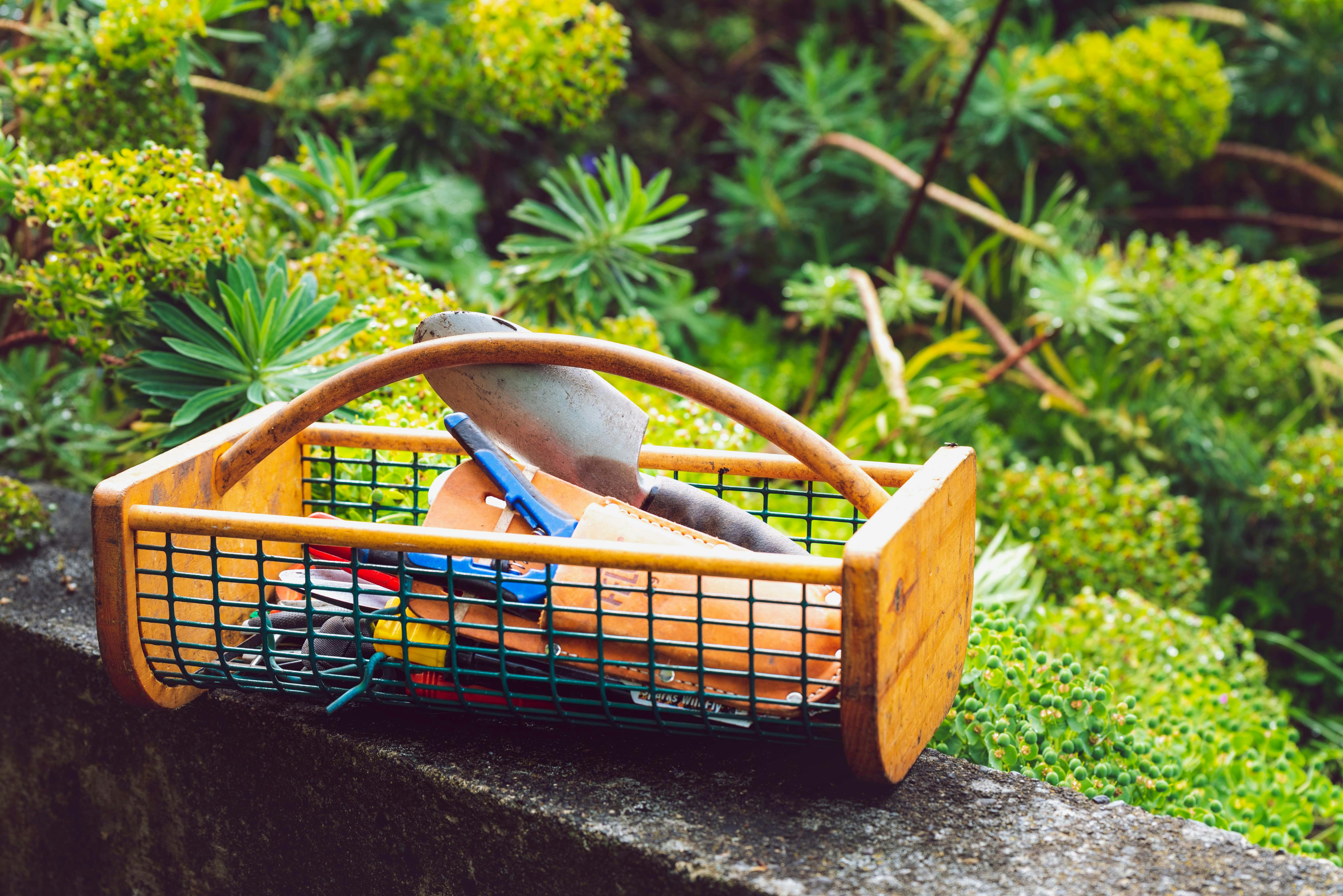 Gardening Tools On Wooden Basket · Free Stock Photo