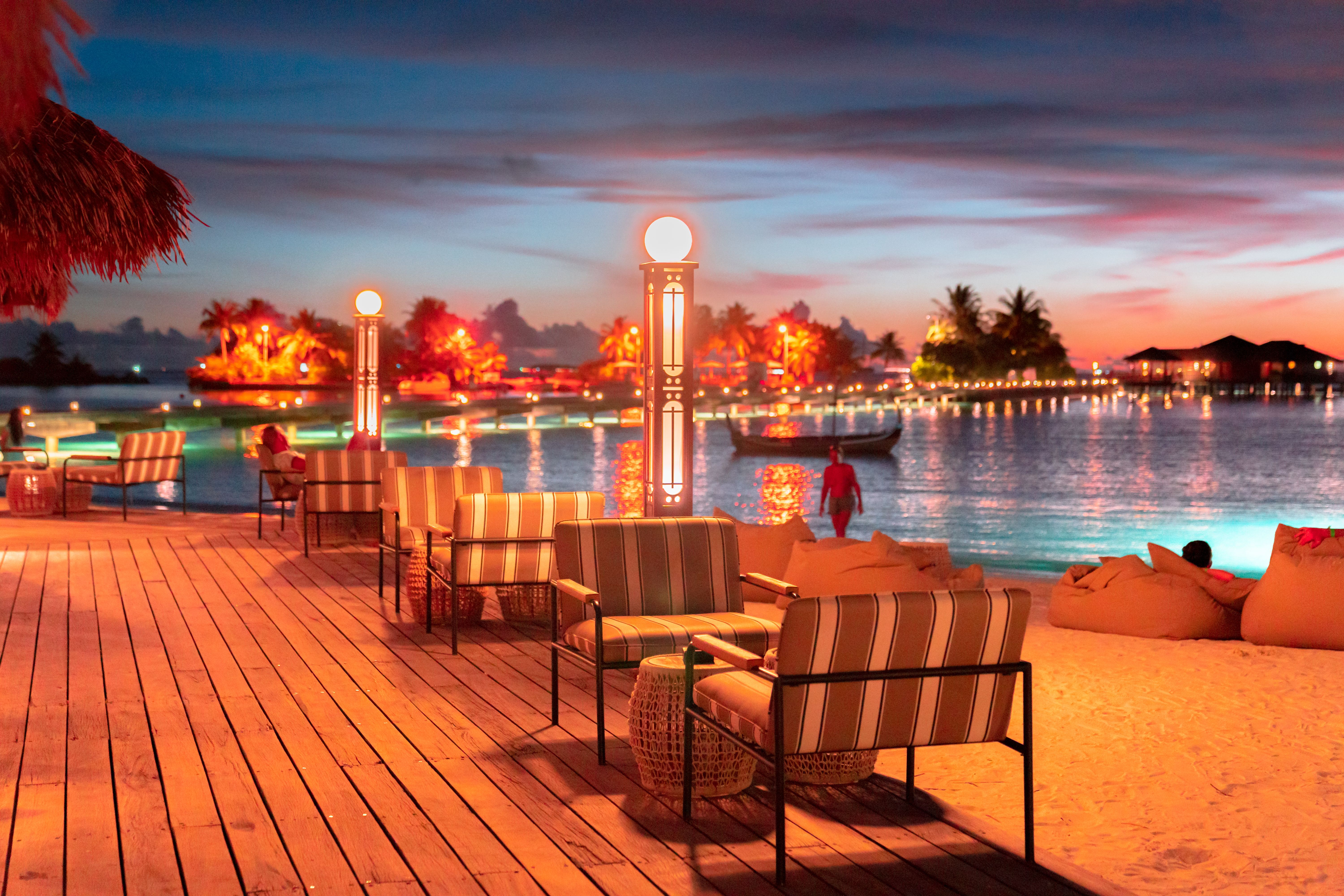 Lights on Illuminated Promenade on Sea Shore · Free Stock Photo