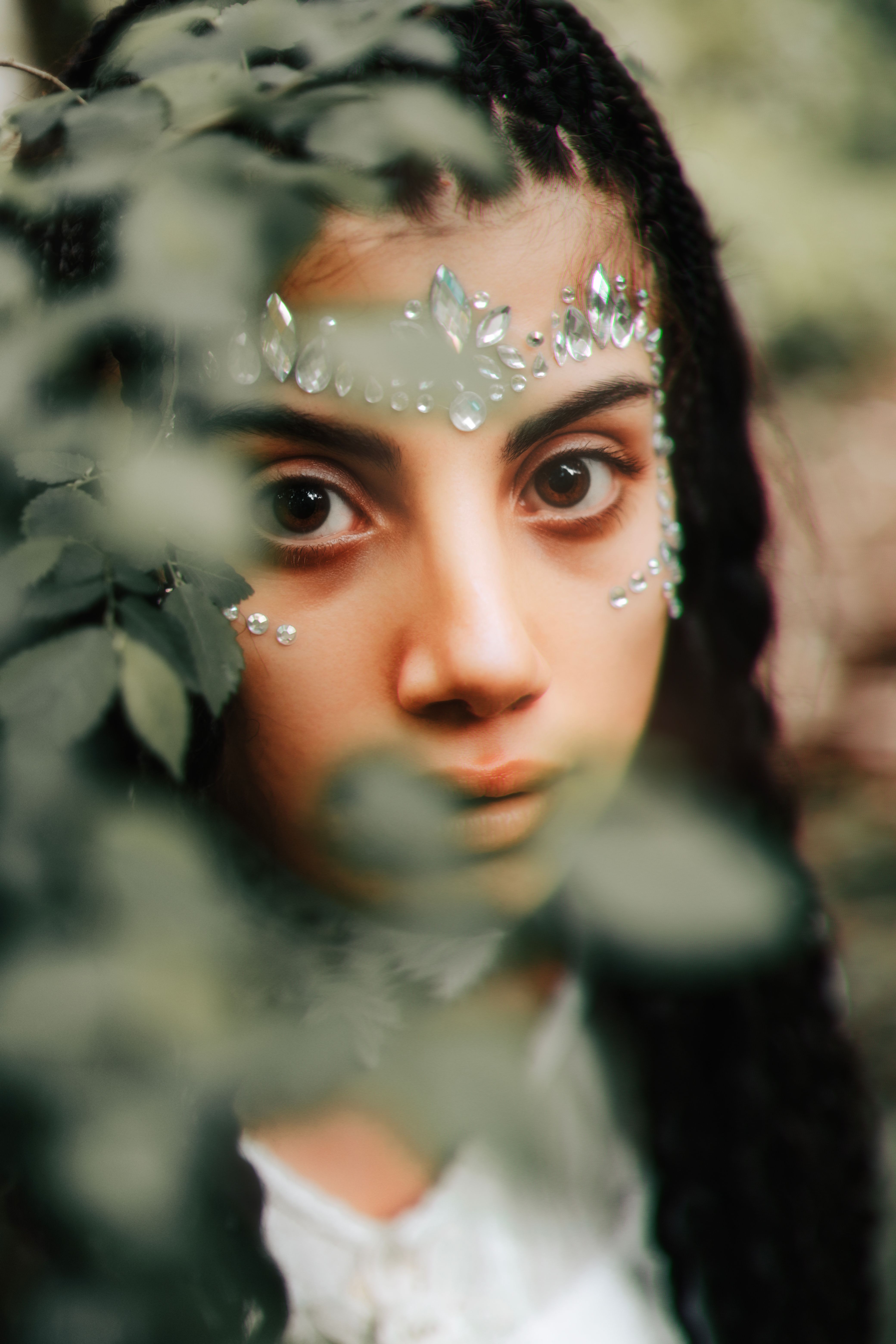Beautiful Young Woman with Crystals on Forehead · Free Stock Photo