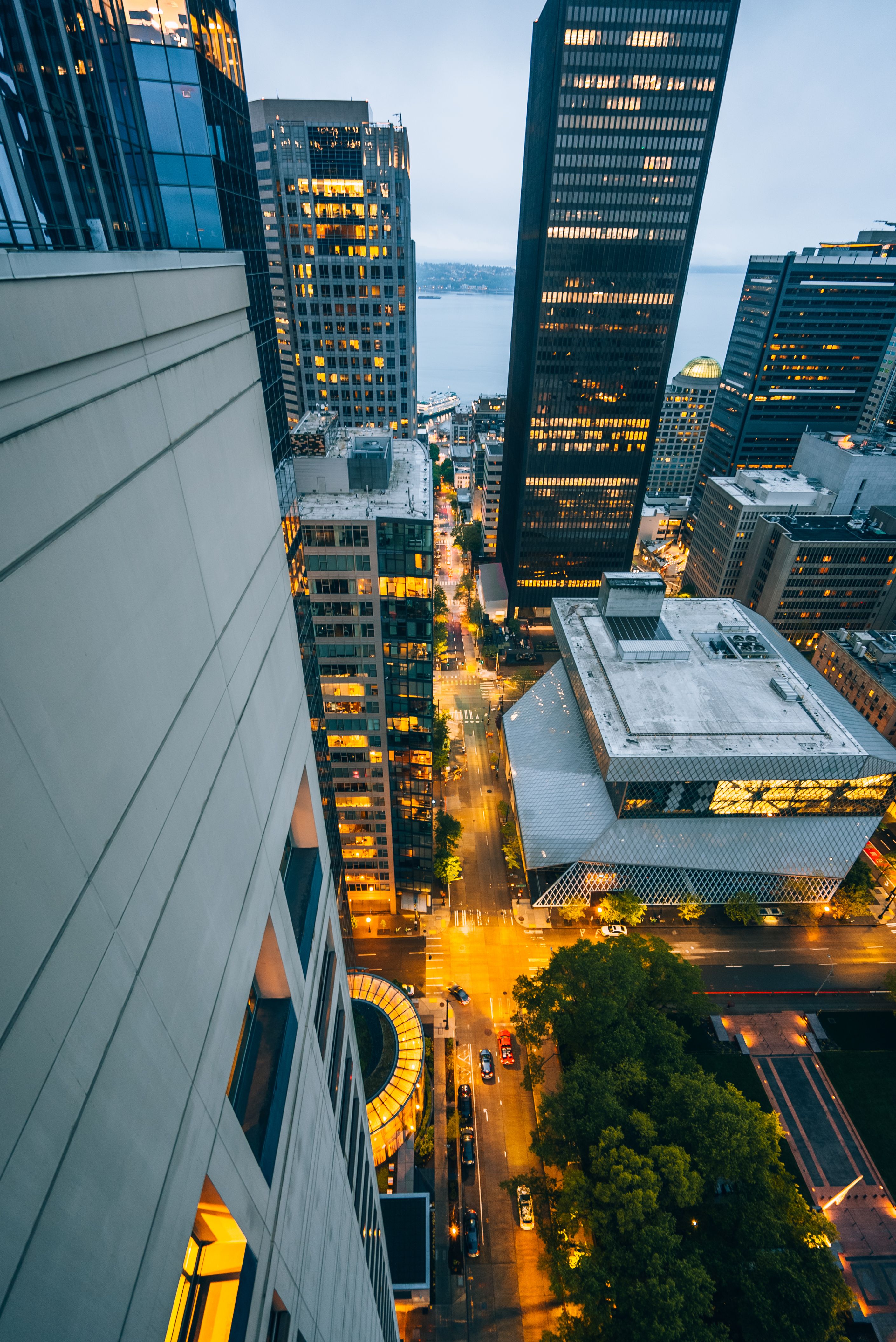 Aerial View of City Street Illuminated at Night · Free Stock Photo