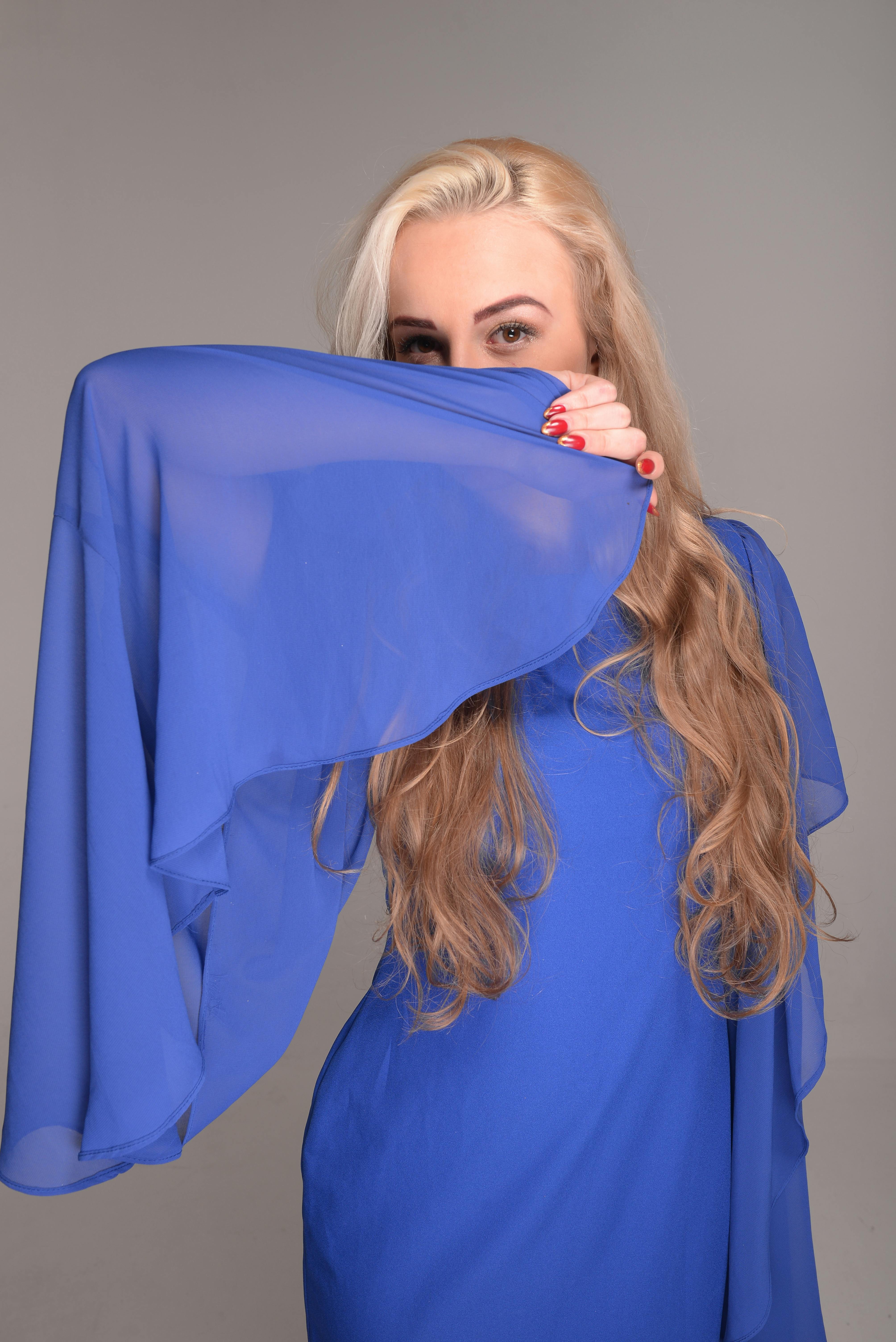 Blonde Woman in Blue Clothes · Free Stock Photo