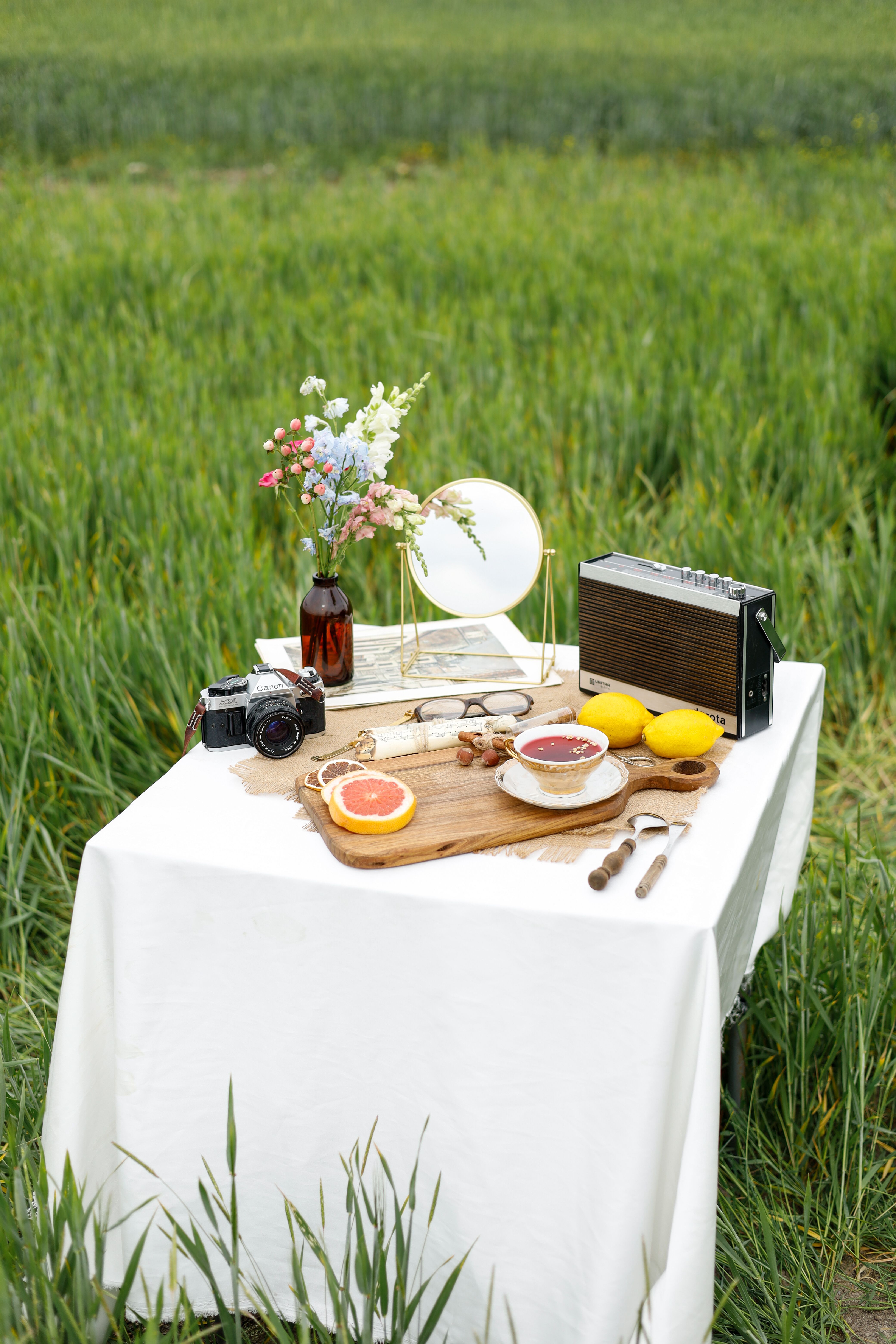Still Life With Table in Cropland · Free Stock Photo