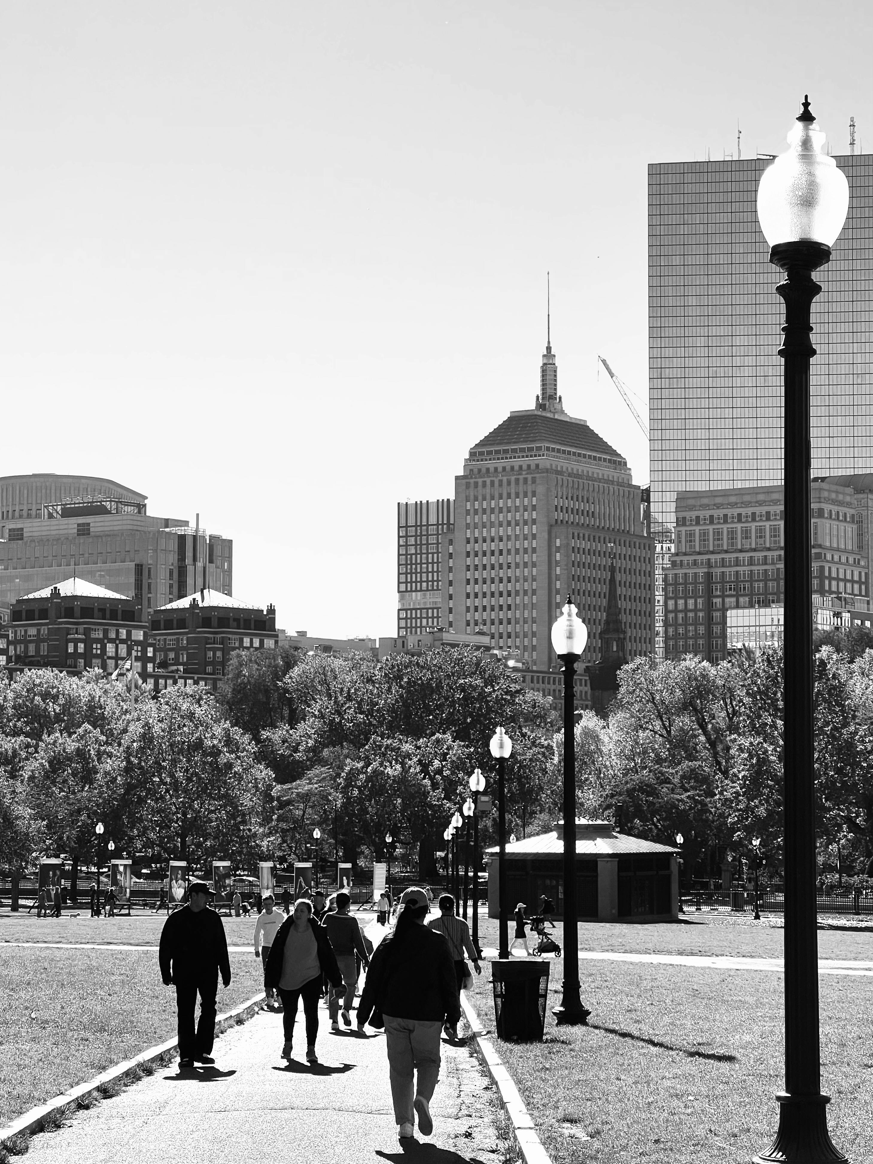 Grayscale Photo of People Walking in Boston · Free Stock Photo