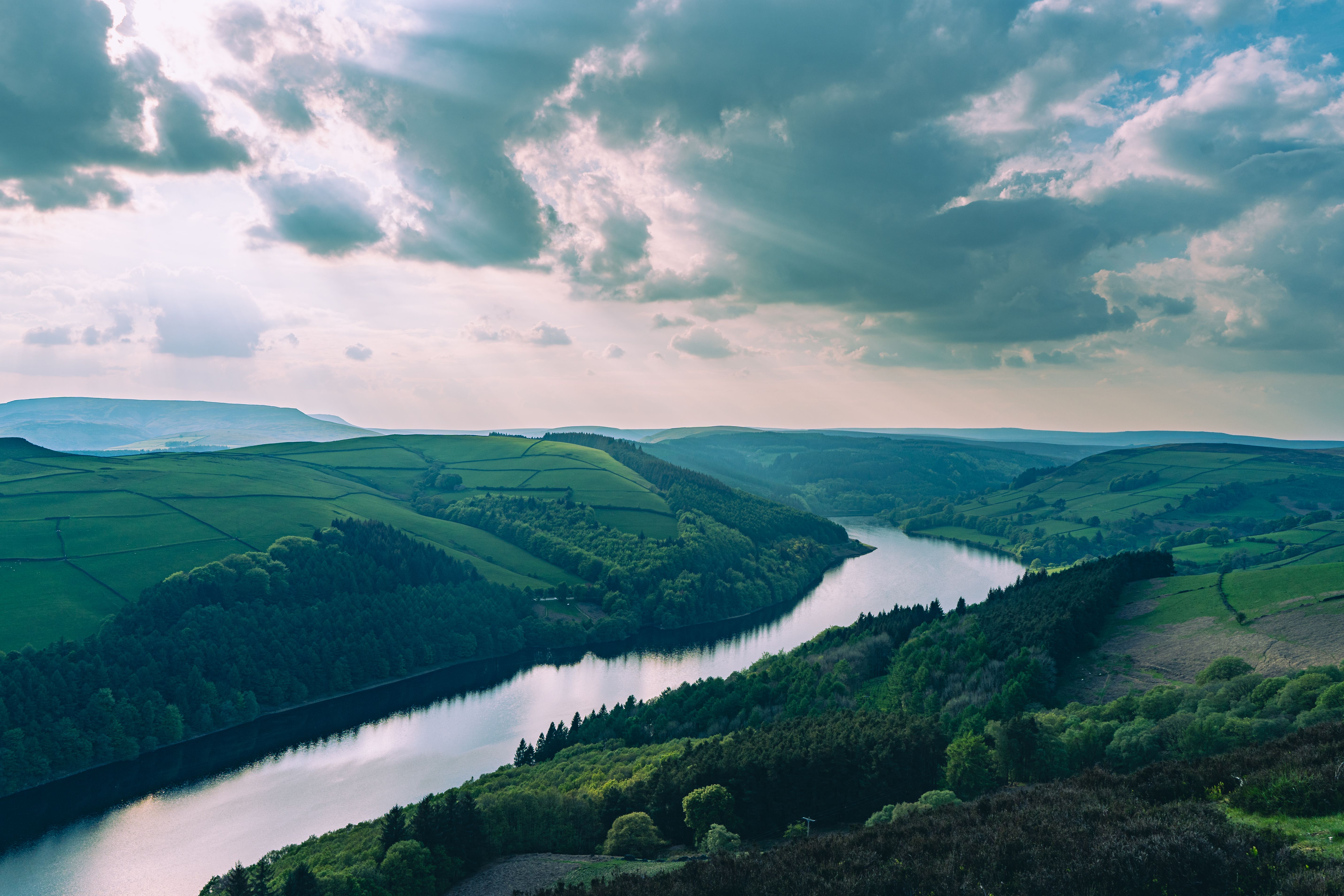 Beautiful Scenic Valley with River Surrounded by Grass Hills with ...