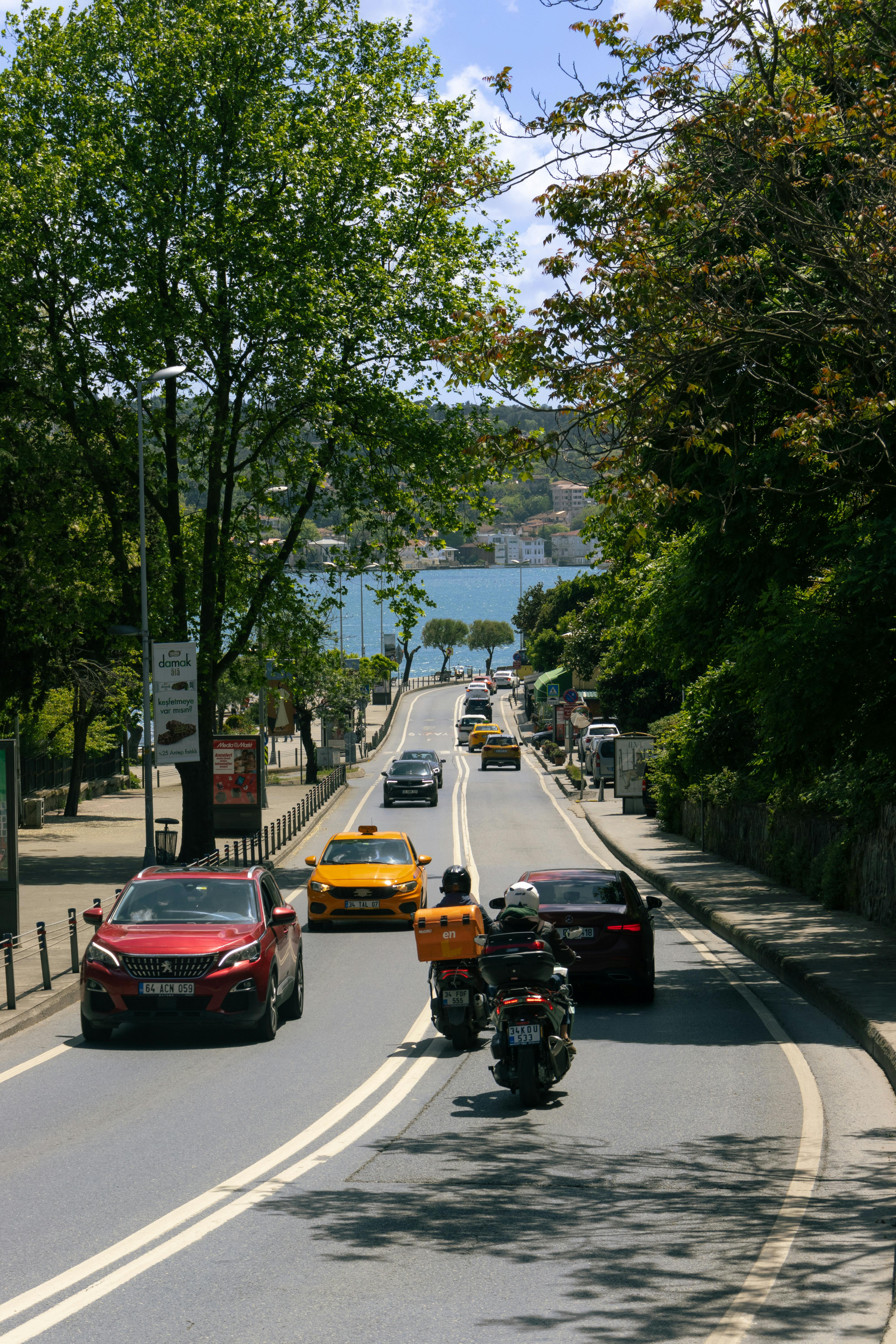 Cars and Motorbikes on Road Close to Bosporus in Istanbul, Turkey ...