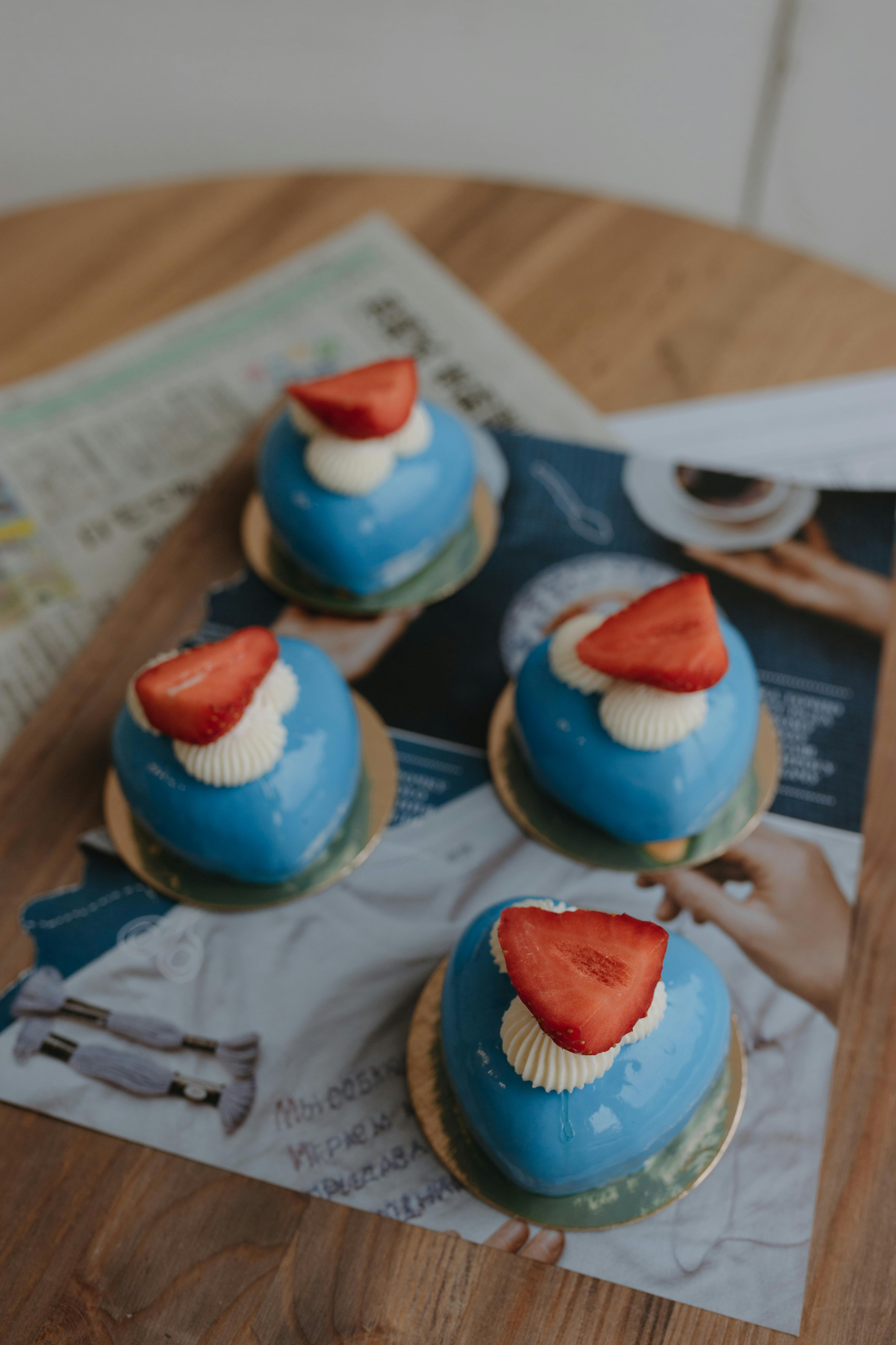 Blue Icing Cookies Topped with Whipped Cream and Strawberries · Free ...