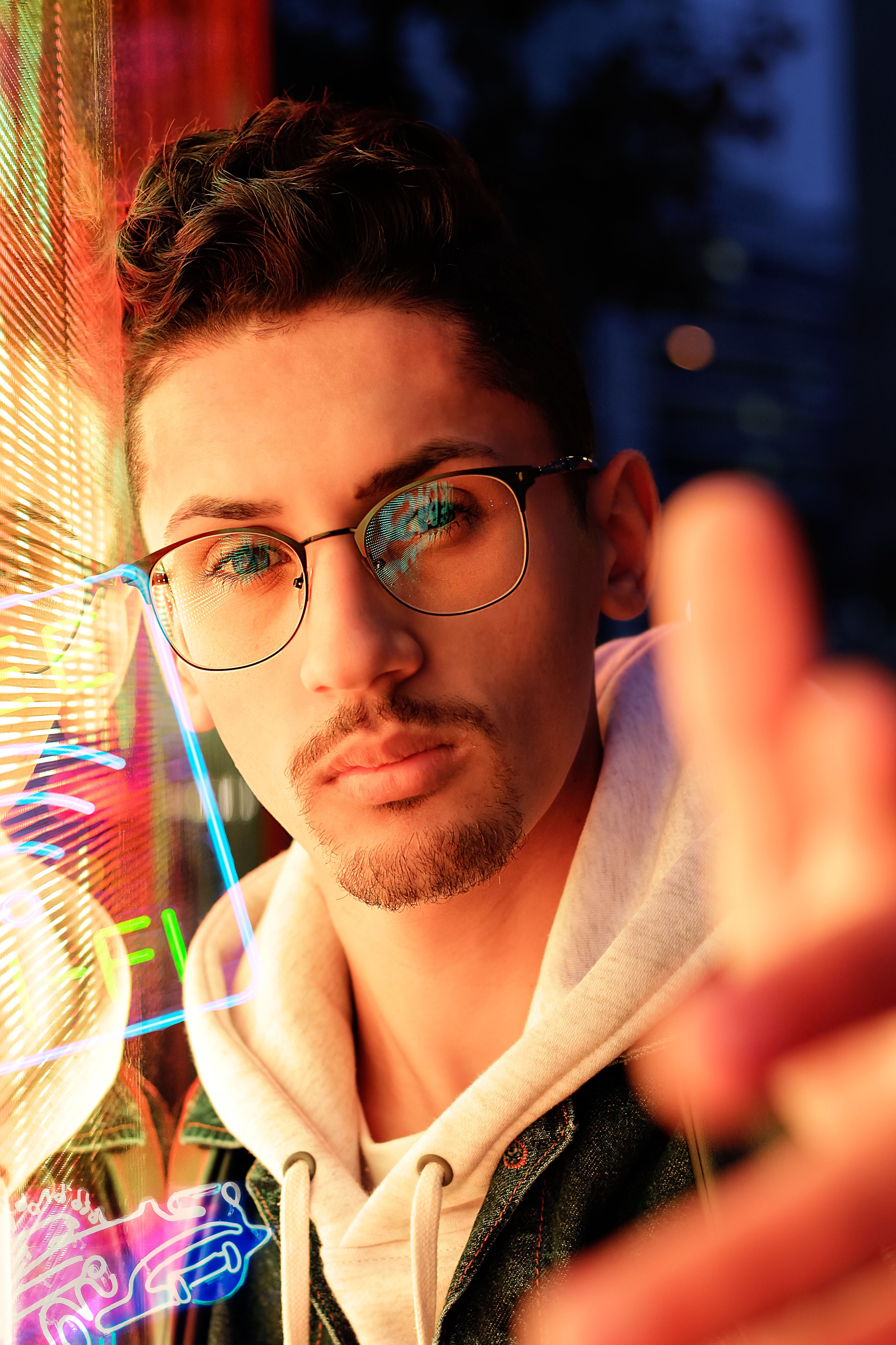 Portrait Photo of Man in Eyeglasses Leaning on Glass Window With His ...