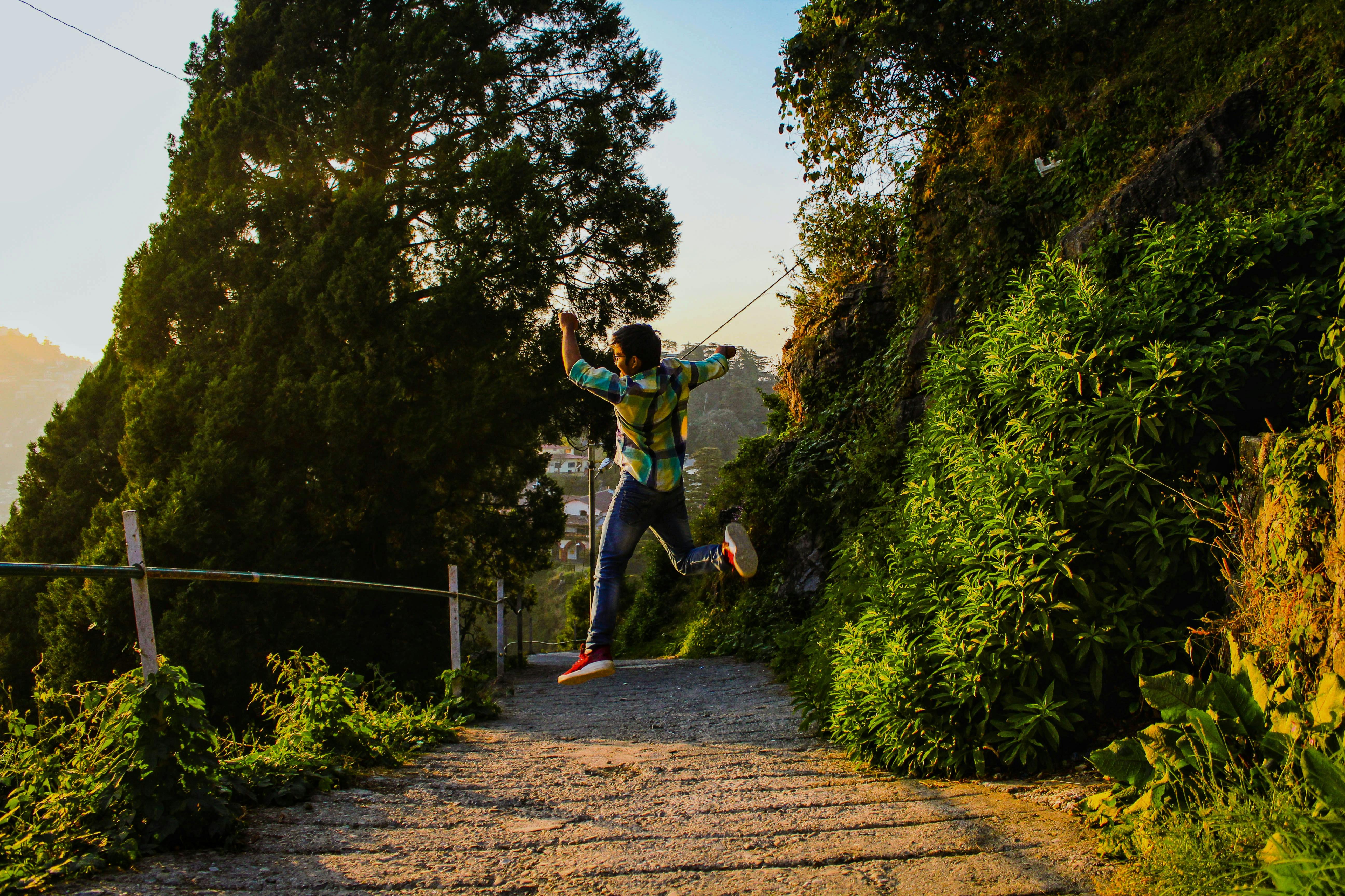 Man Jumping Near Trees · Free Stock Photo