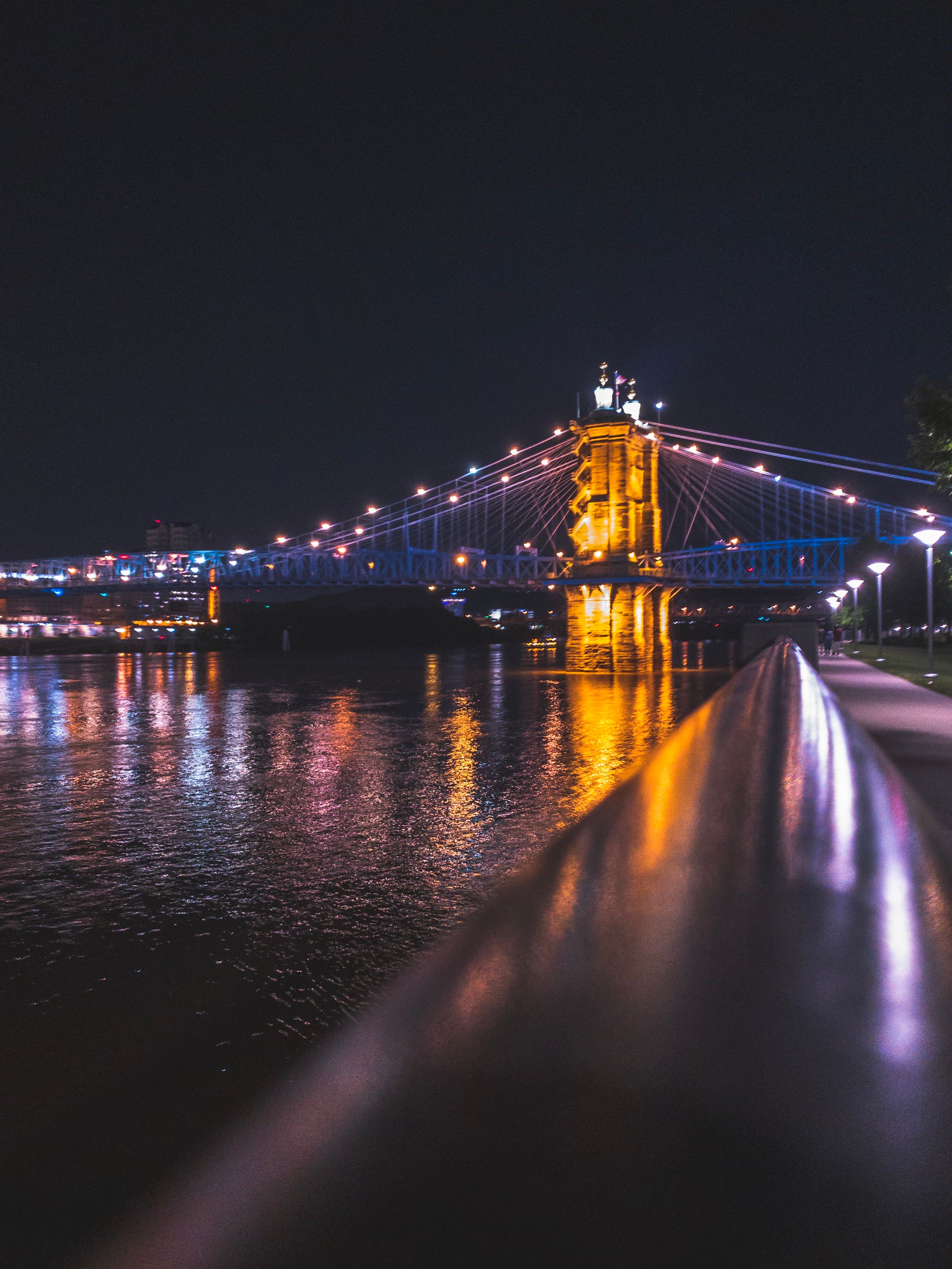 Lighted Suspension Bridge during Nighttime · Free Stock Photo